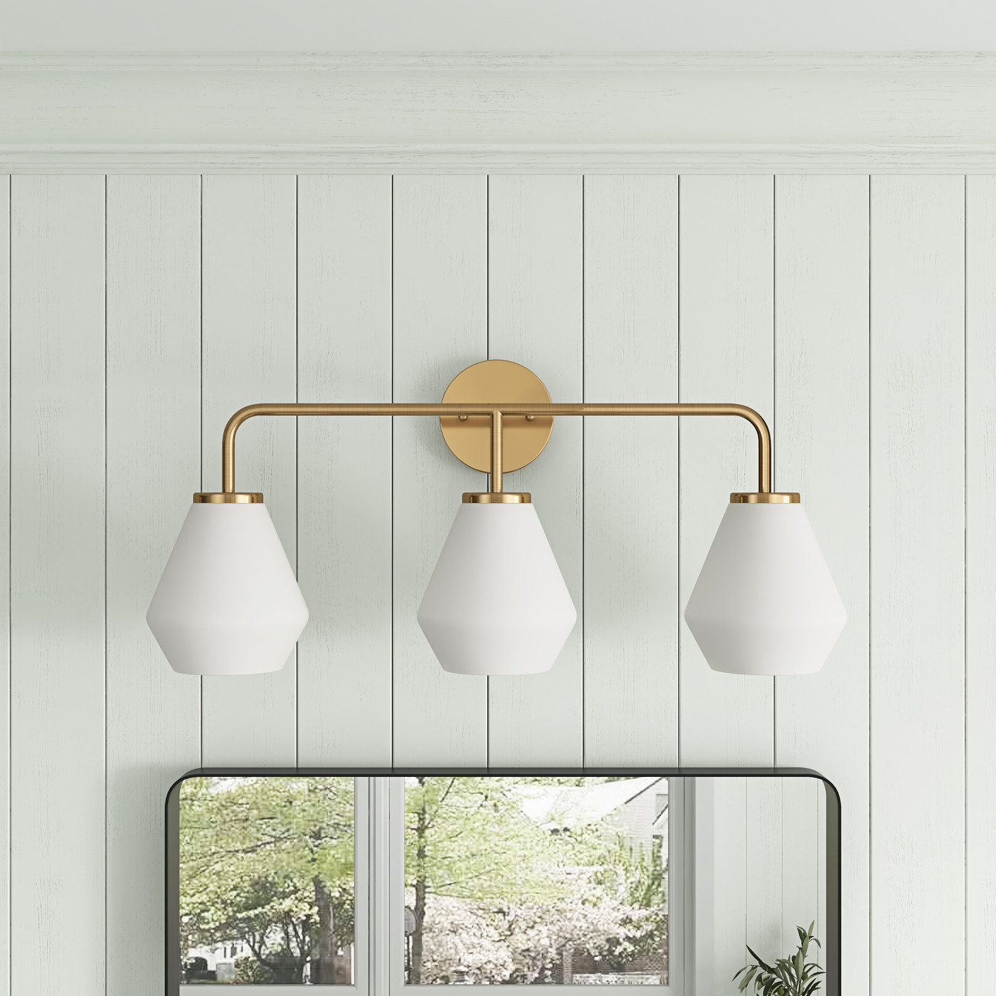 Willa Arlo™ Interiors Berlyn 3-Light Glass Shade Gold White Finished ...
