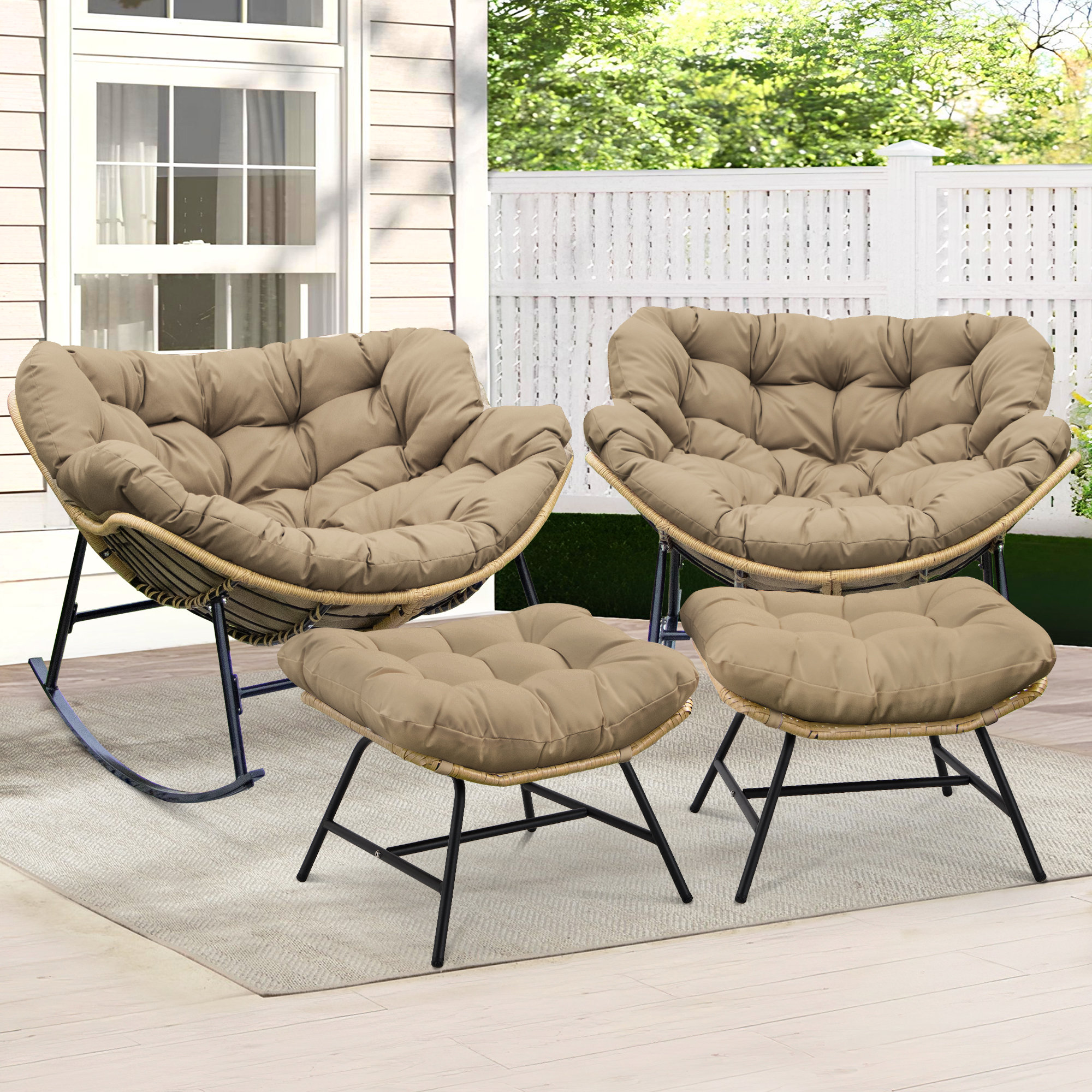 Bayou Breeze 2-Person Outdoor Rocking Chair Set with Cushions and ...