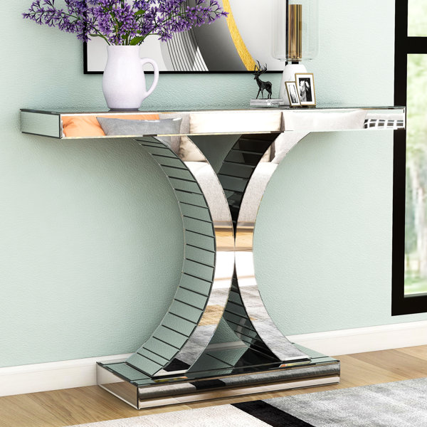 Everly Quinn Rillamas 43.3'' Mirrored Glass Console Table & Reviews ...