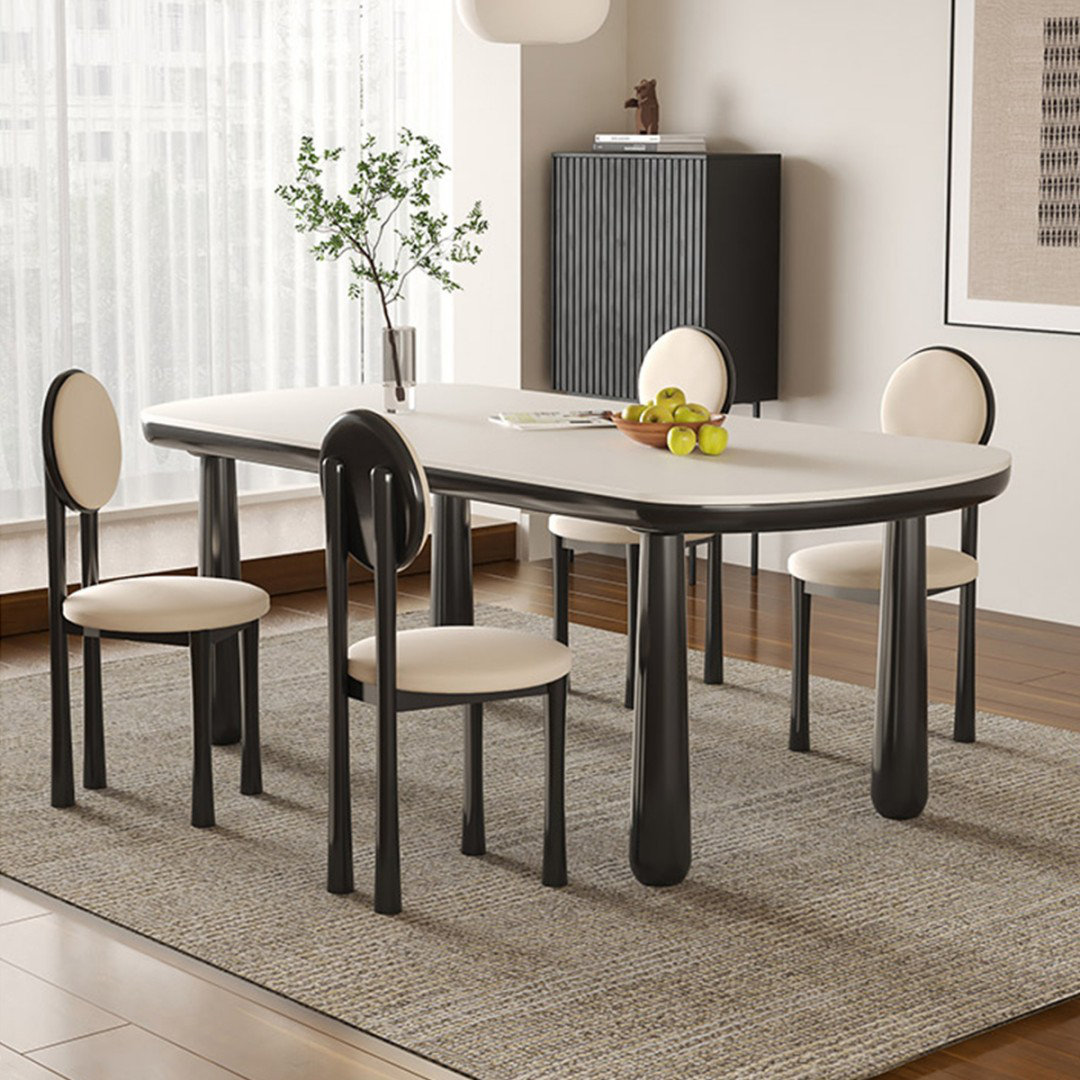 Orren Ellis 4 - Person White+Black Oval Solid Wood Sintered Stone ...