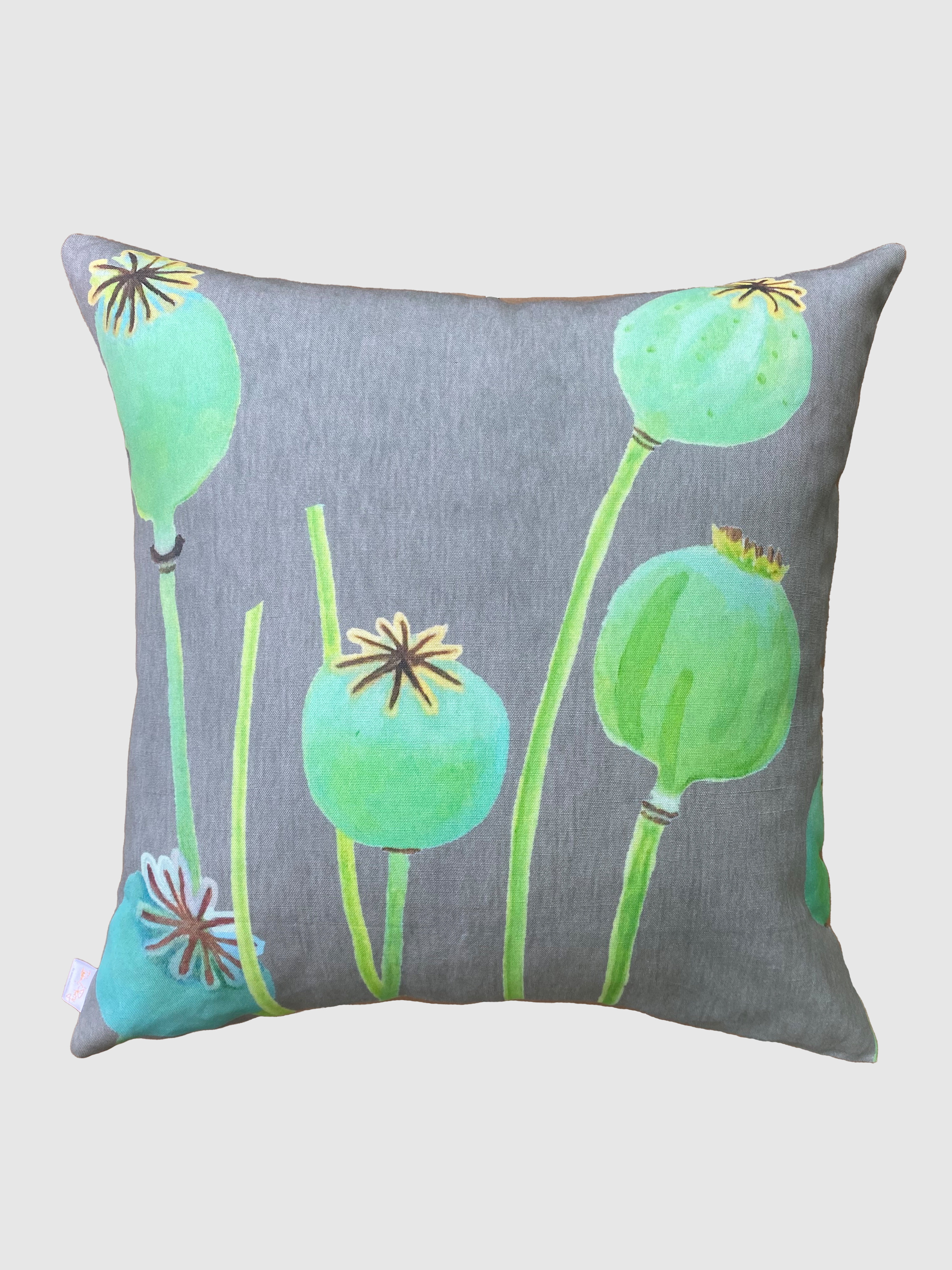 India & Purry Throw Pillow: Poppy Pods on Grey | Wayfair