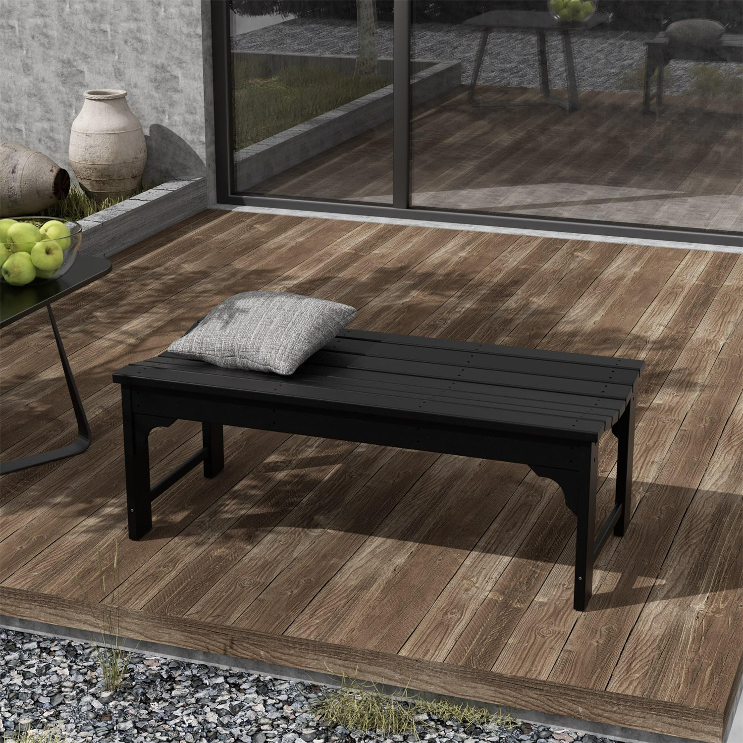 One Allium Way Weatherproof Poly Lumber Backless Bench, Dark Green for ...