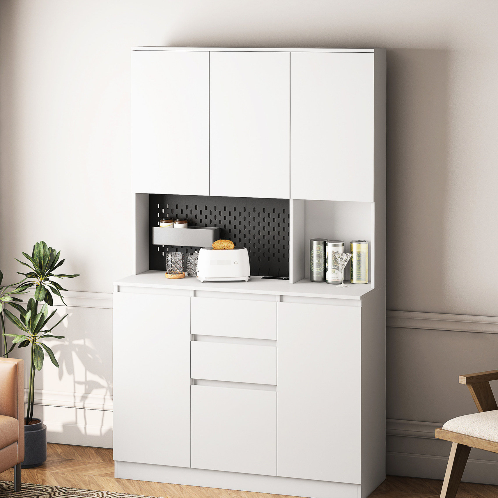 Ebern Designs Freestanding 74" Kitchen Cupboard - Modern Buffet ...