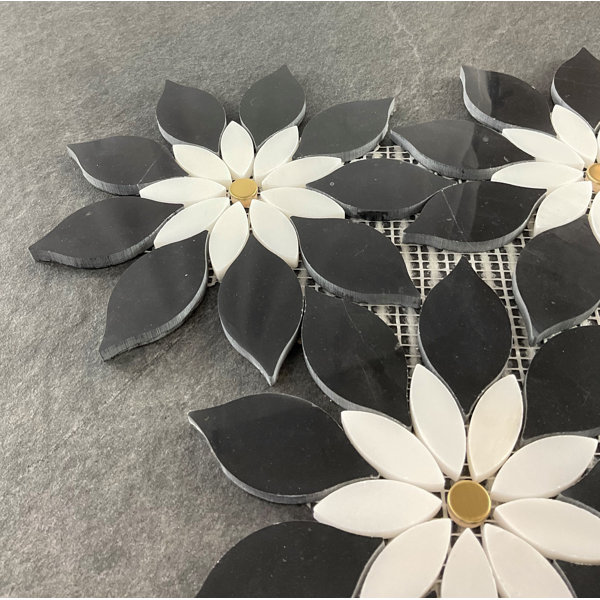 ES Stone 8.5" x 8.5" Flower Pattern Marble Mosaic Wall & Floor Tile ...
