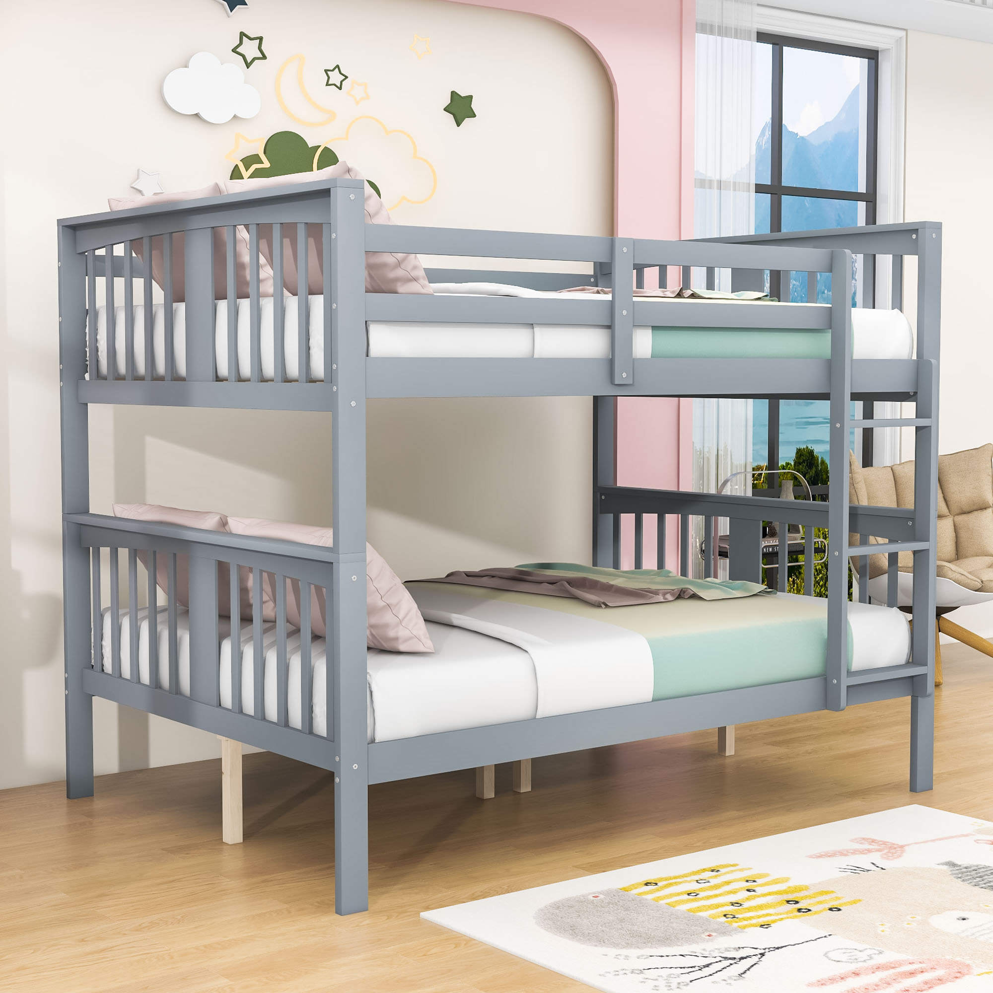 Harriet Bee Full Over Full Bunk Bed With Ladder & Guardrails ...