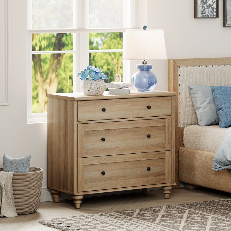 Charlton Home® Scarlett Nightstand For Bedroom With 3 Drawers, Mid ...