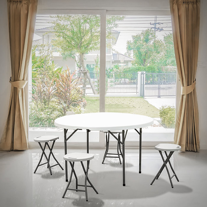 MoNiBloom Round Foldable Plastic Table Collapsible Circular Steel Frame ...