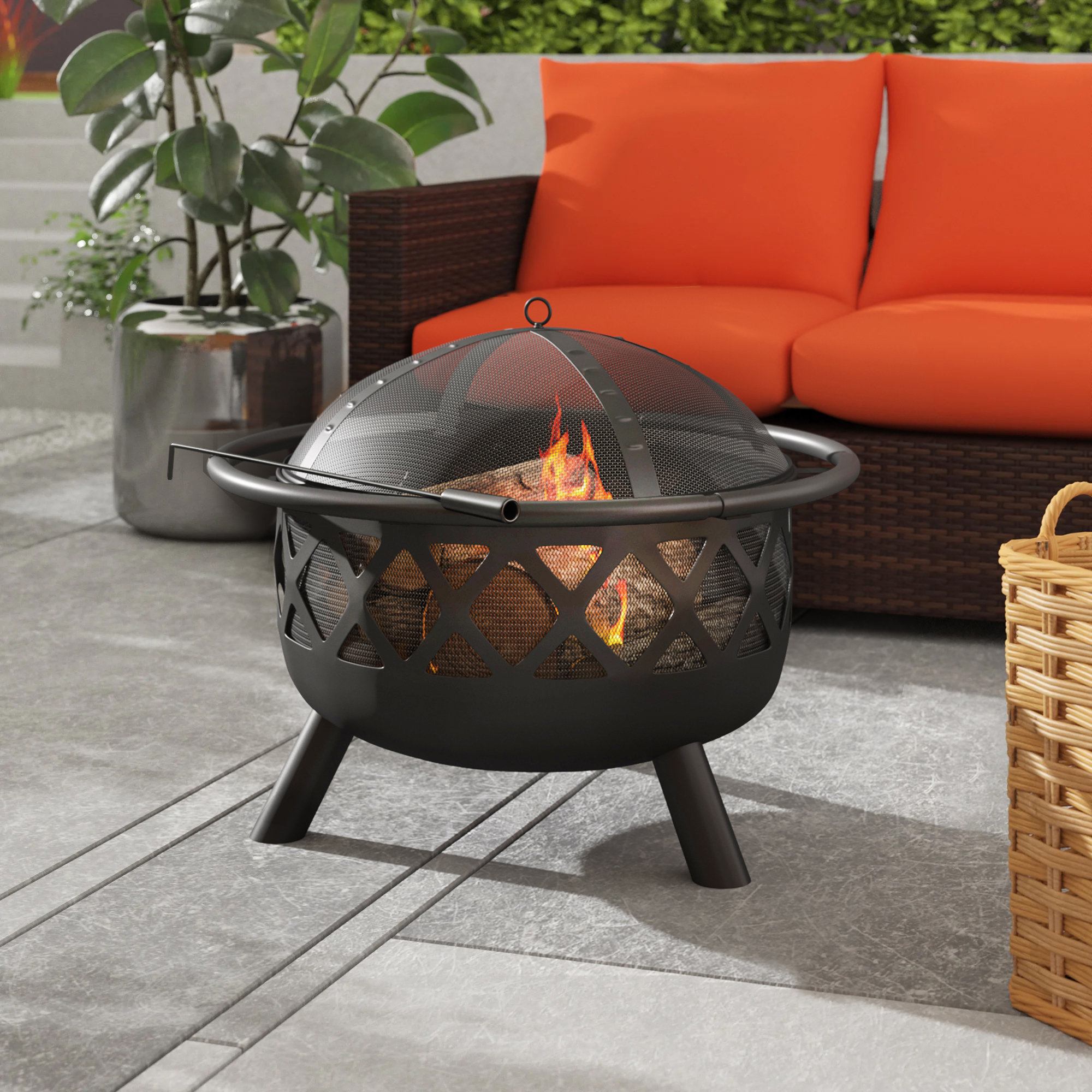 Winston Porter Heisey Outdoor Round Wood Burning Fire Pit with Steel ...