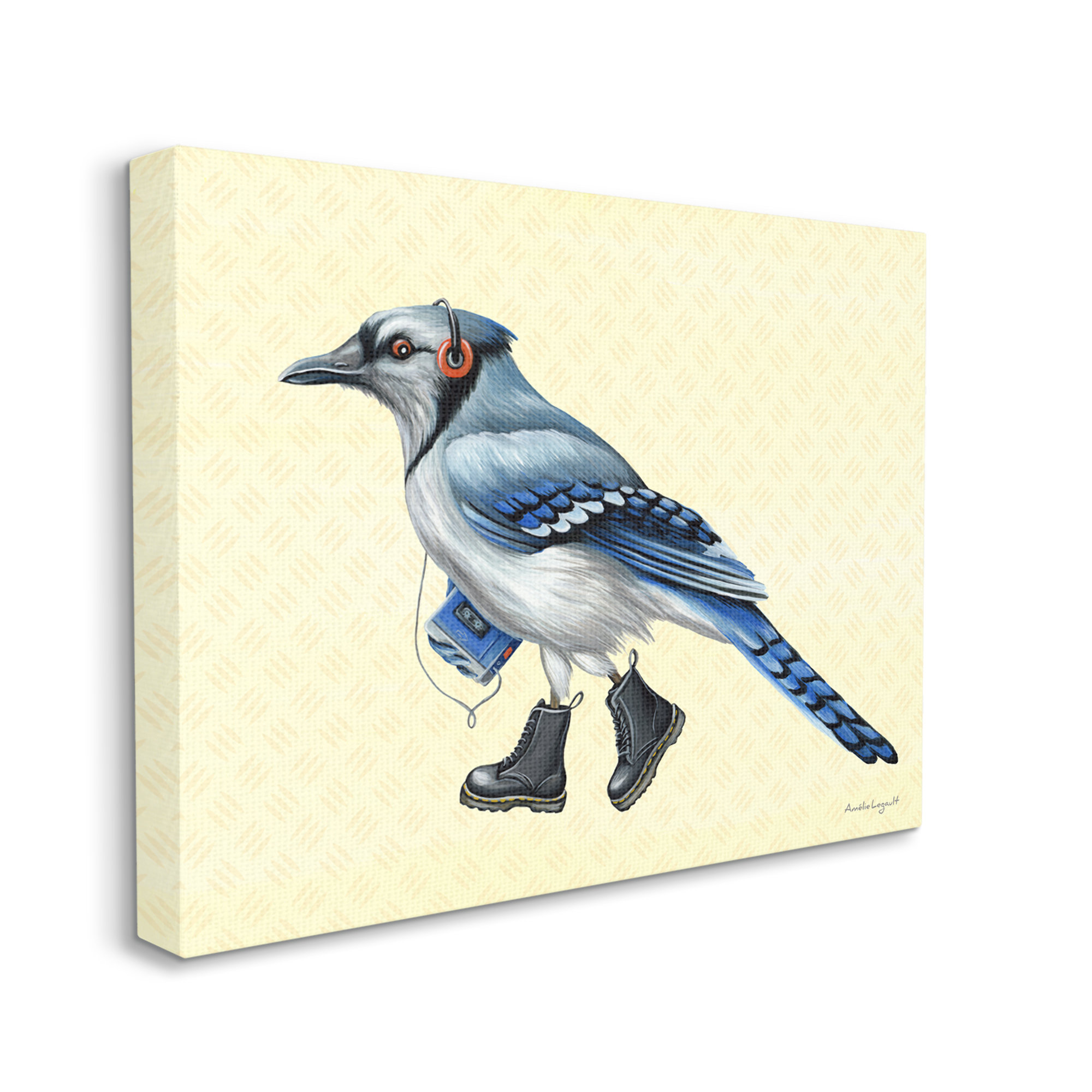 Stupell Industries Blue Jay Bird Combat Boots Retro Tape Cassette by ...
