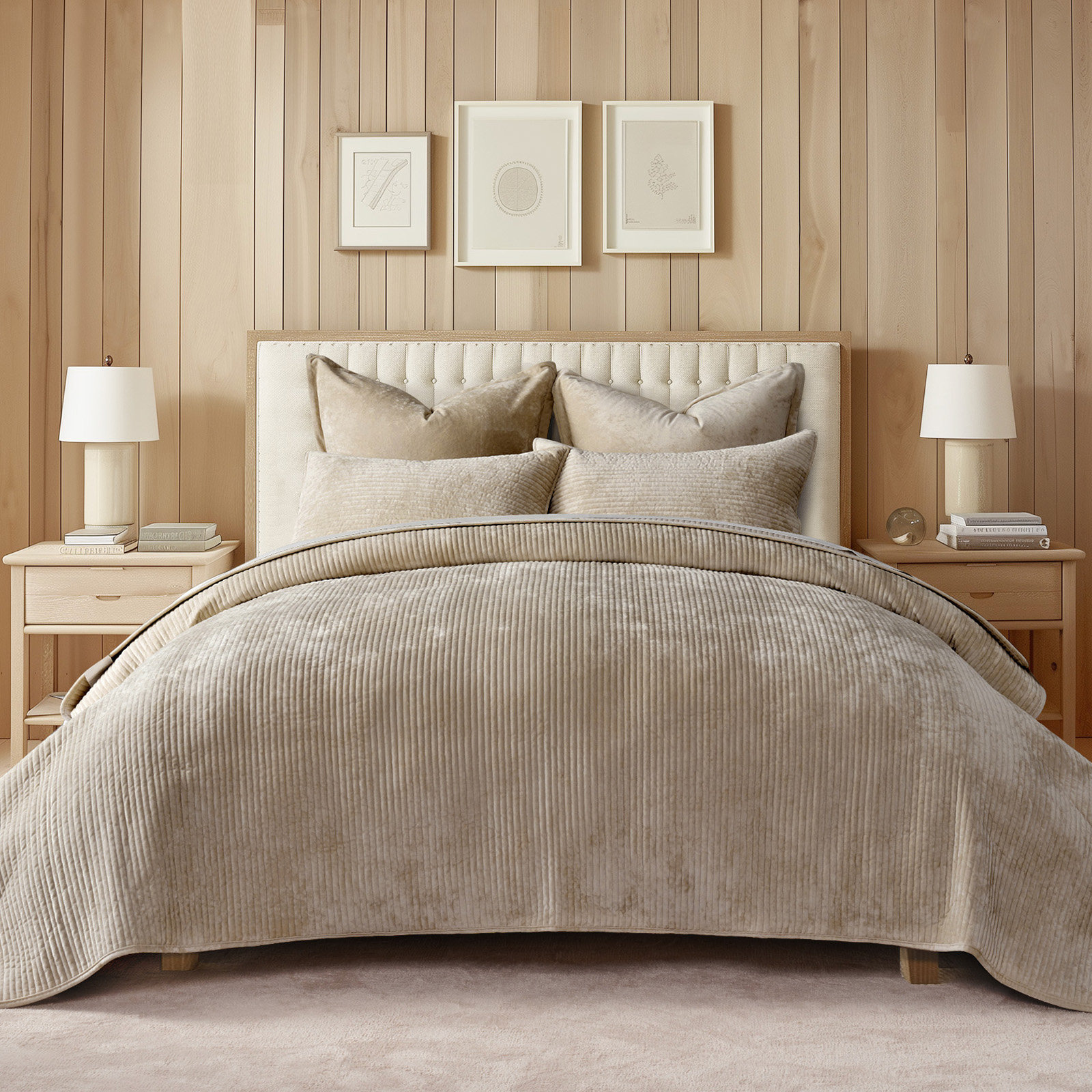 EverGrace Striped Channel Velvet Quilt Set | Birch Lane