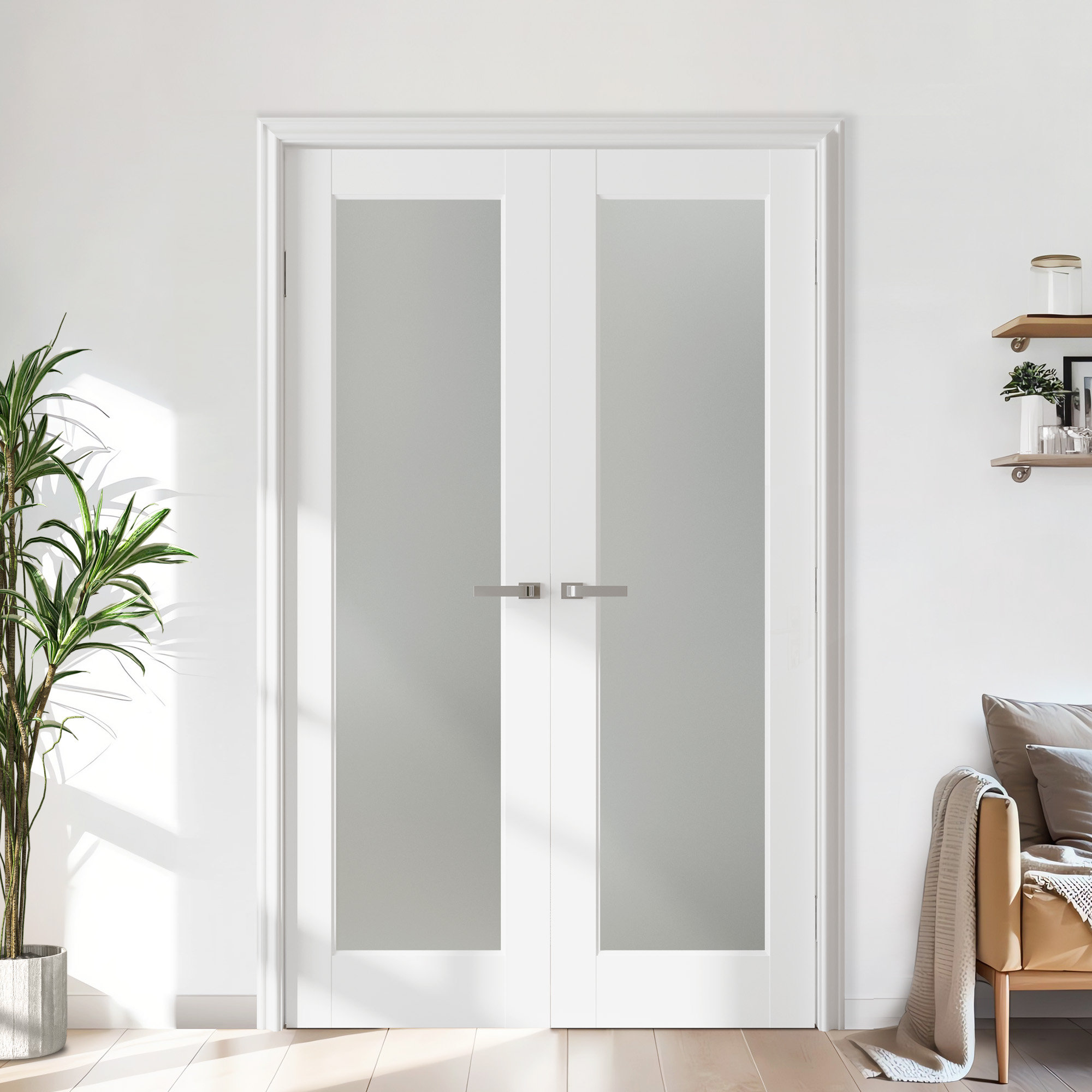 DoorFusion (Pack of Two) Full-Lite Frosted Glass and Solid Wood Primed ...
