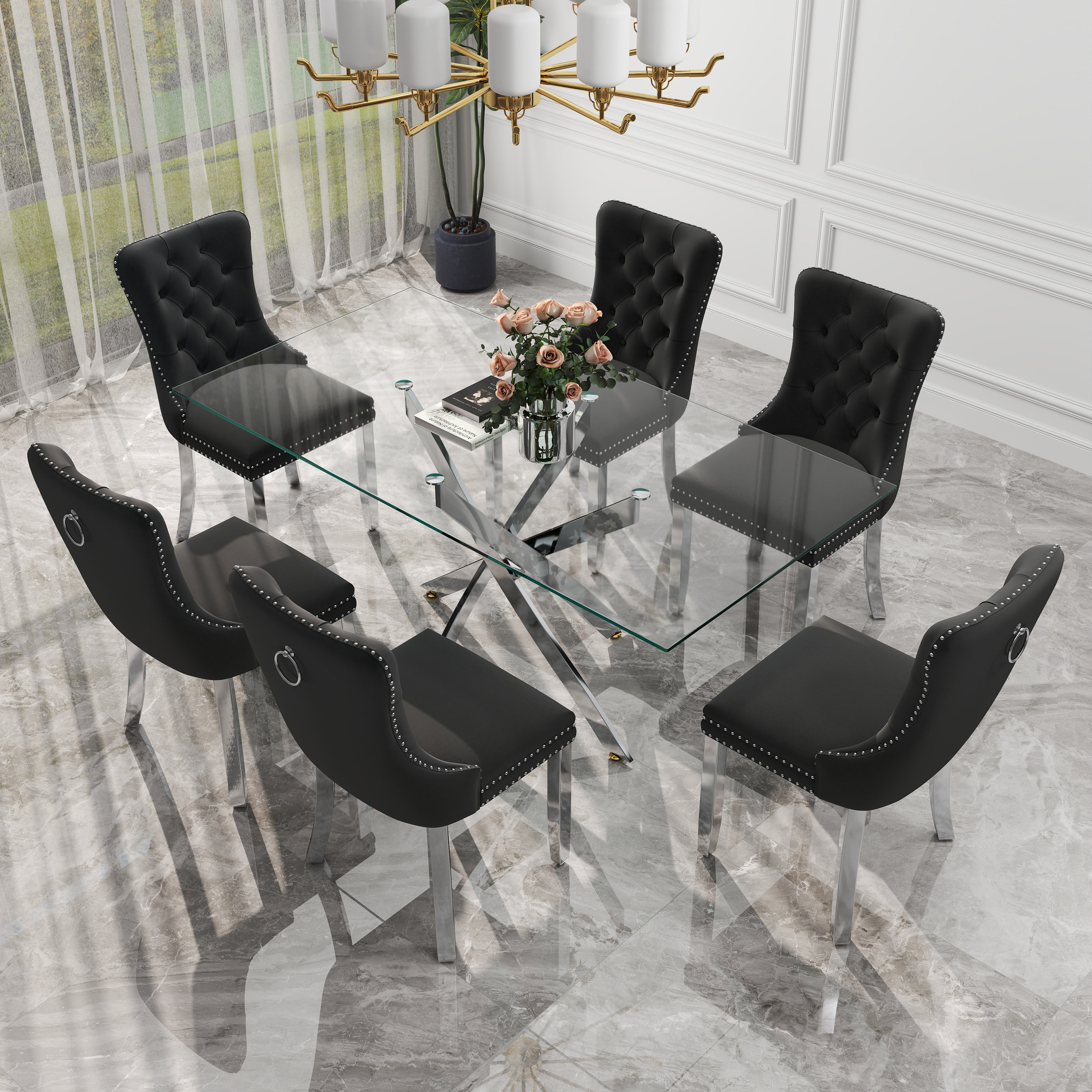 House of Hampton® 7-Piece Rectangle Glass Dining Table Set | Wayfair