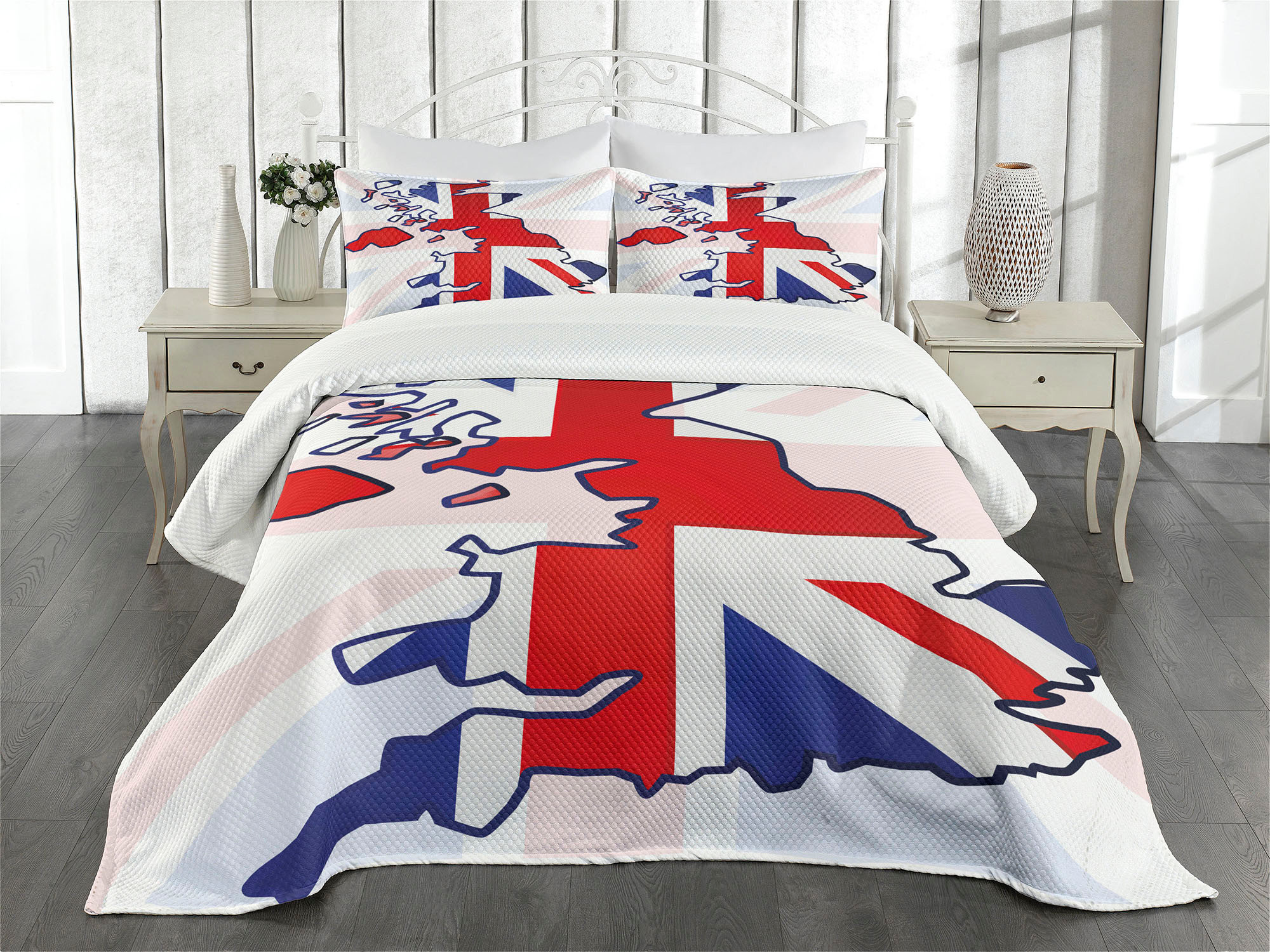 Ambesonne Union Jack Bedspread Set Country Map Flag Violet Blue Red ...