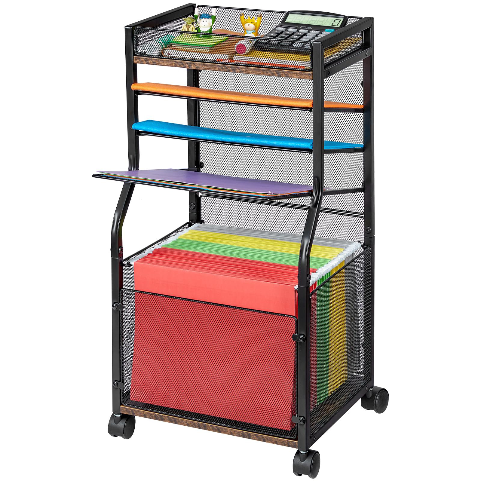 Ebern Designs 5-Tier Rolling File Cart With Hanging File Folders ...
