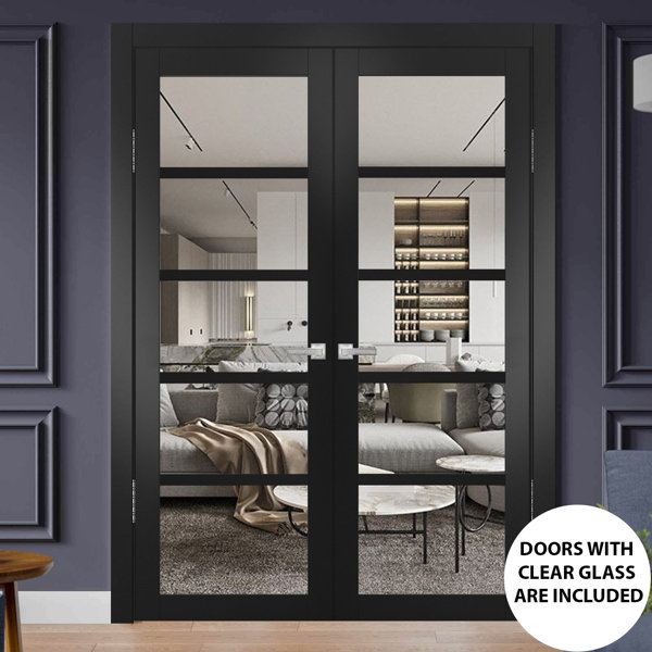 SARTODOORS Quadro Clear Glass Paneled Wood Sliding Closet Doors | Wayfair