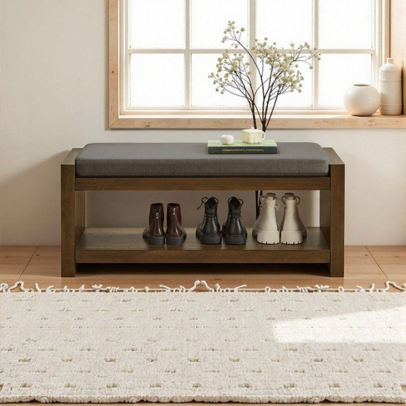 Latitude Run® 40 Inch Storage Bench Ottoman with Shoe Rack Shelf ...