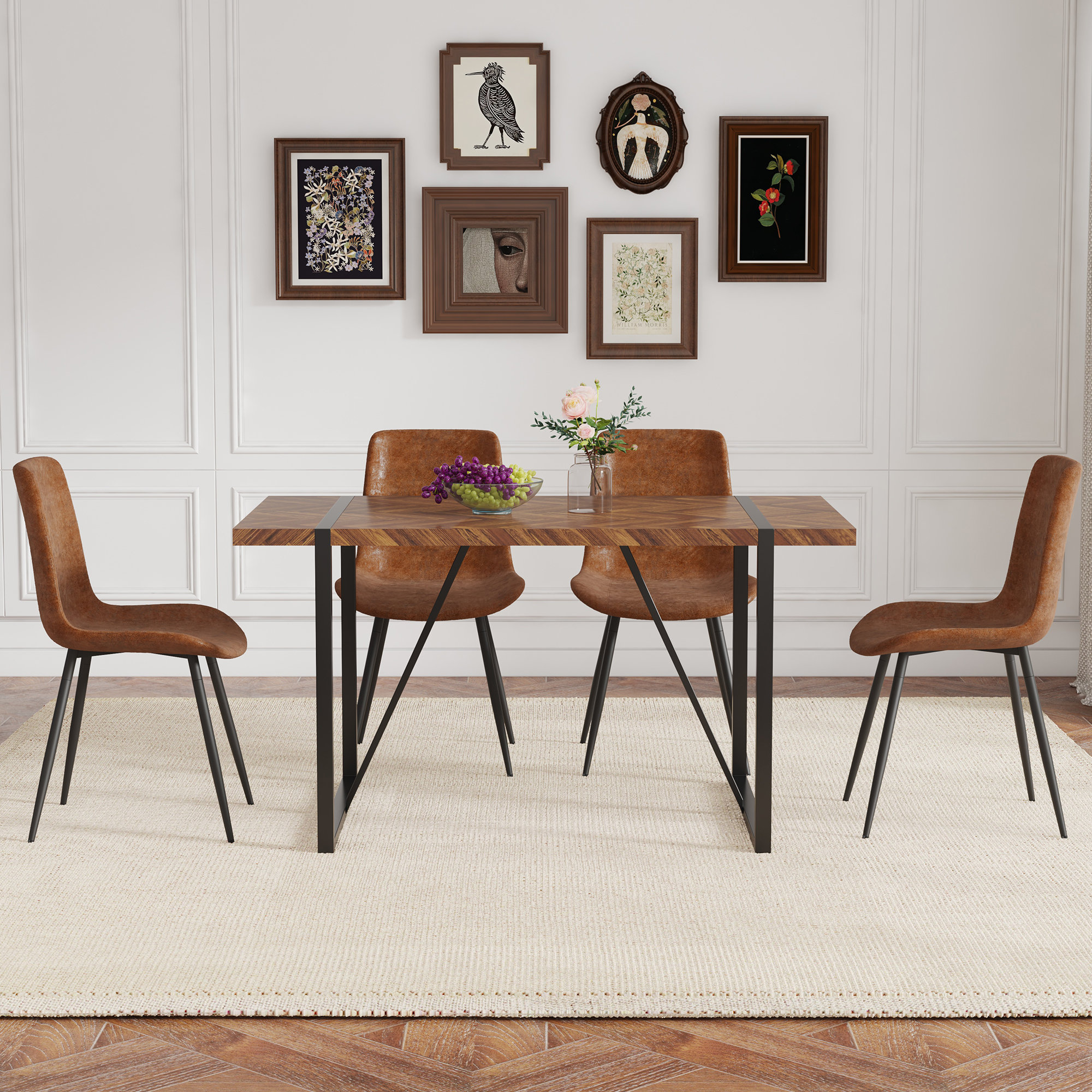 George Oliver Retro Dining Table Set With Fishbone Pattern Mdf And 4 ...