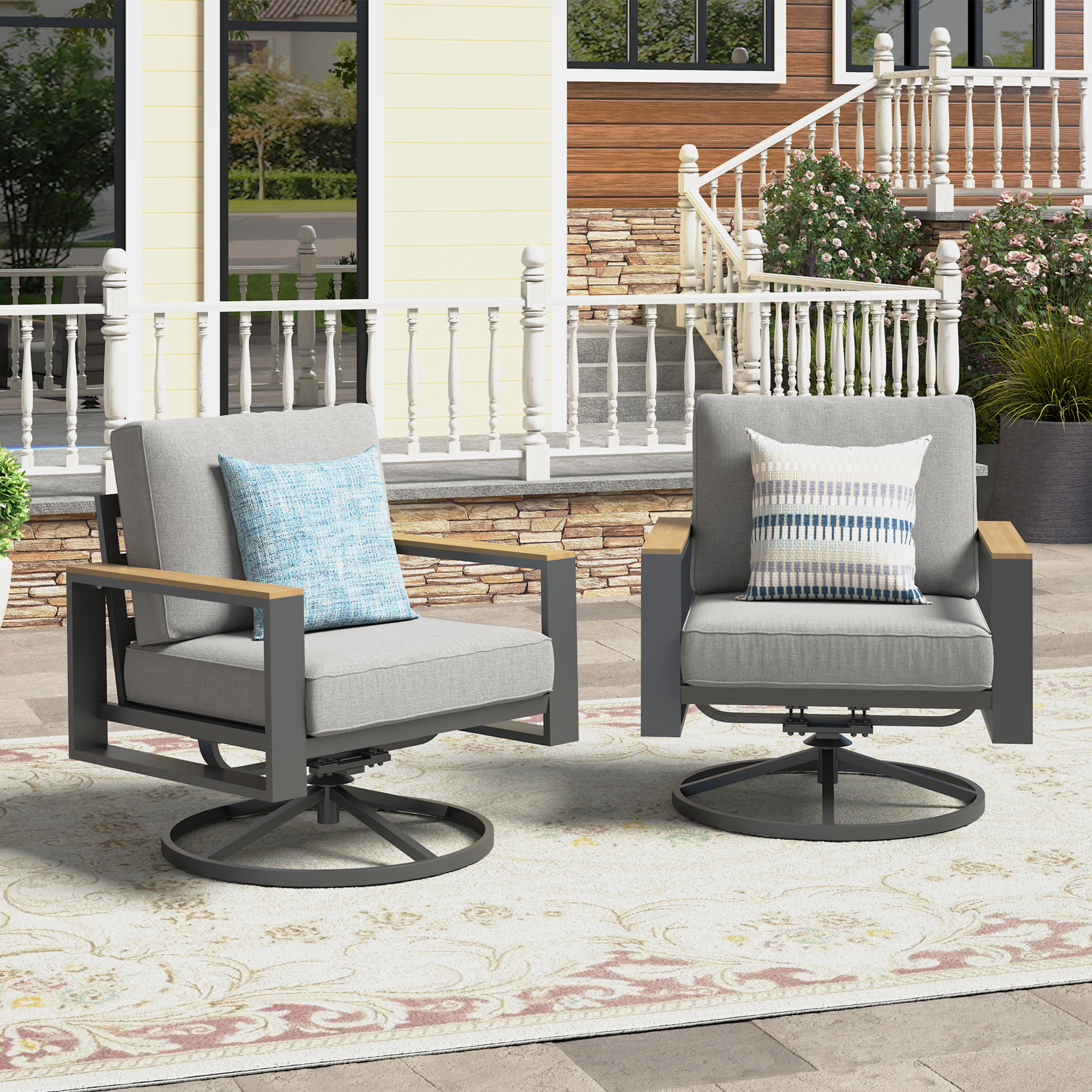 Latitude Run® Aluminum Patio Swivel Chairs With 360-Degree Rotating ...