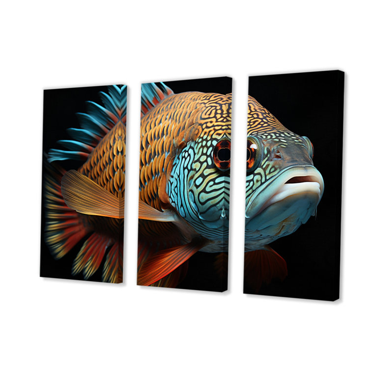 Highland Dunes Fish Portrait Photo On Canvas 3 Pieces Print | Wayfair