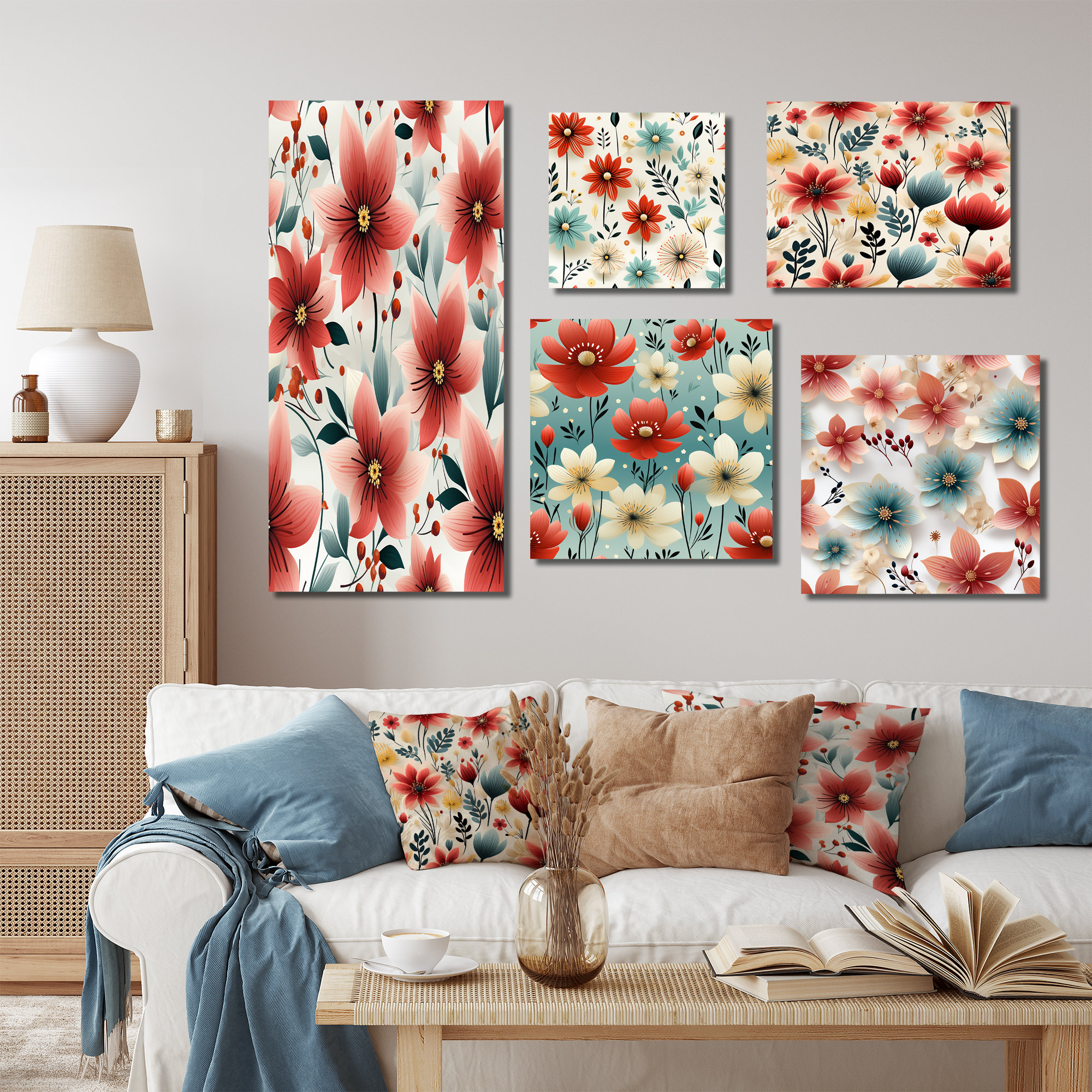 Design Art Beige Coastal Harmony Floral Pattern II - Floral Wall Art ...