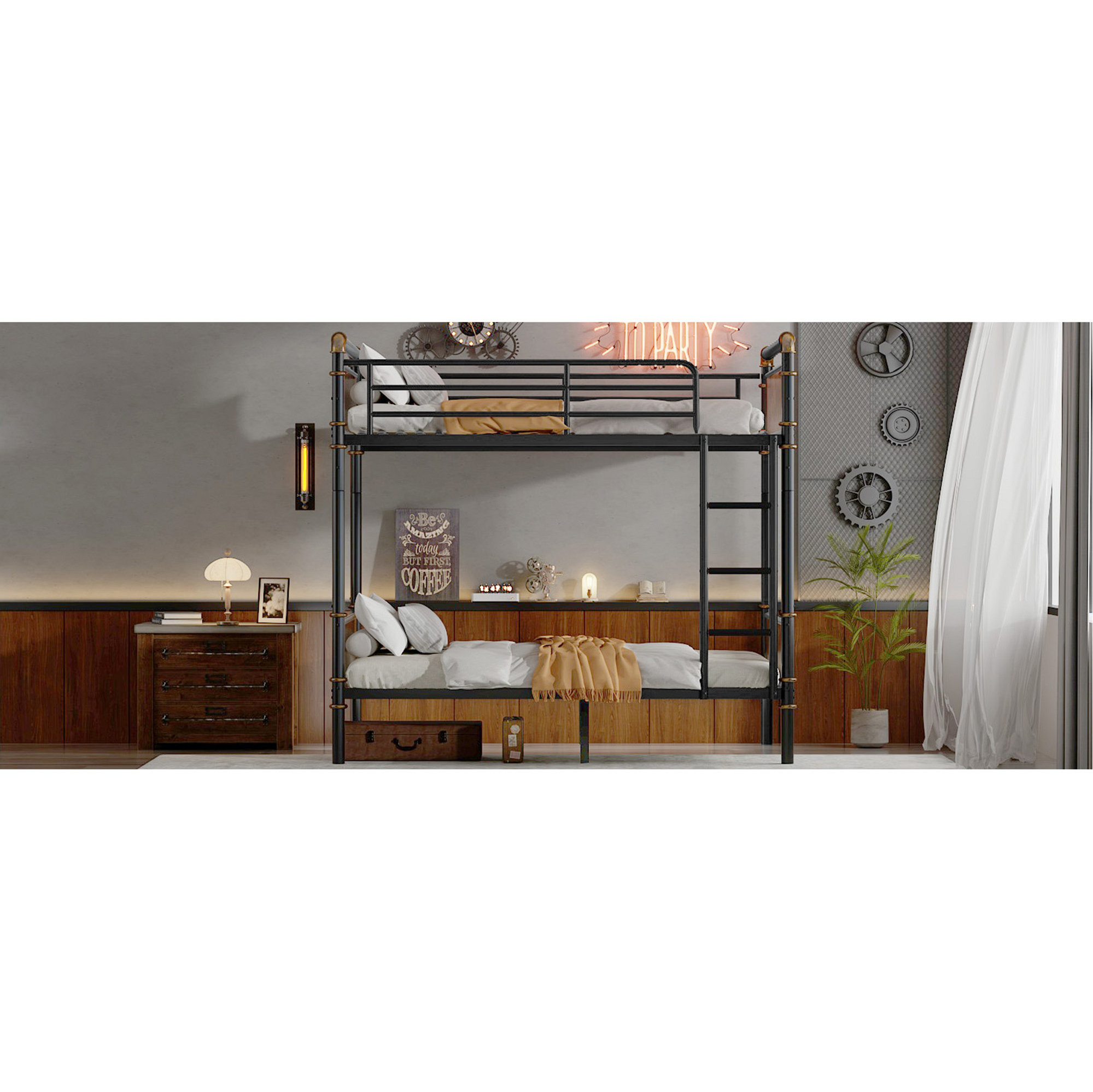 Mason & Marbles Twin XL Over Twin XL Metal Bunk Bed, Industrial ...