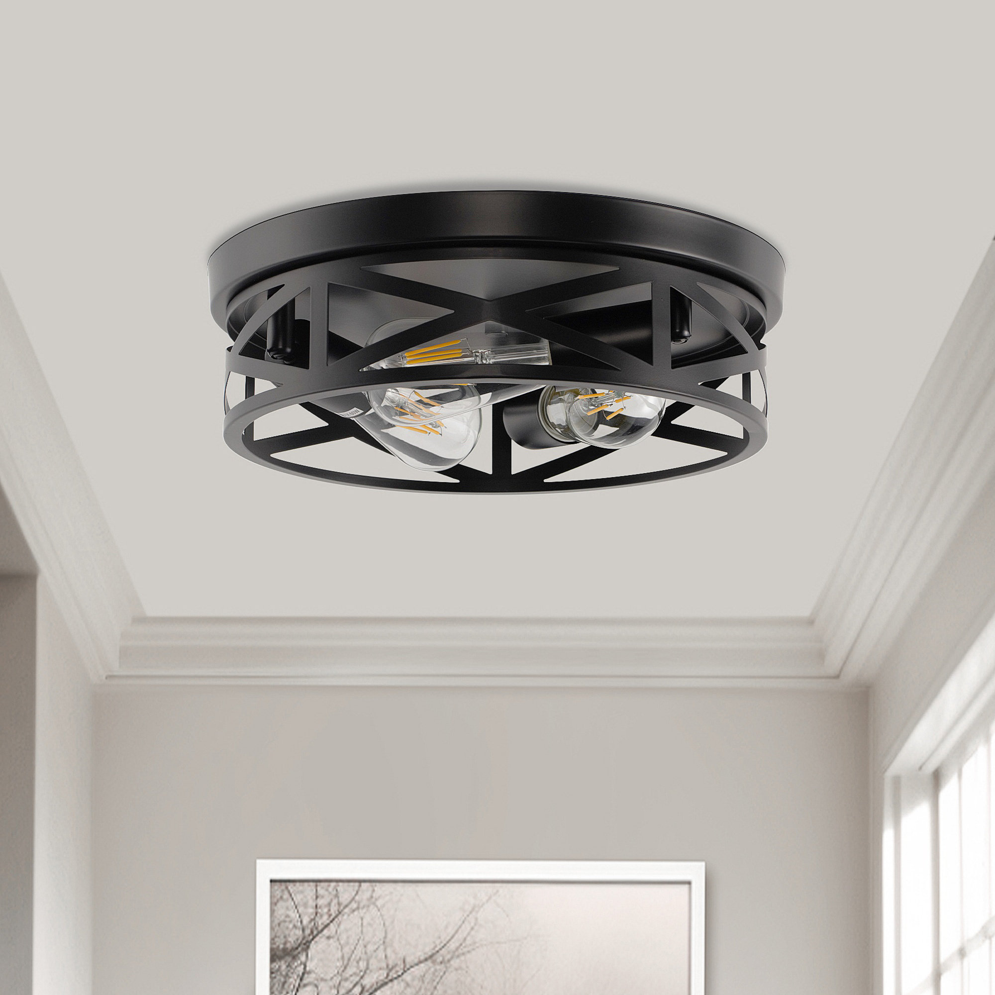 17 Stories Marika Light Black Drum Farmhouse Flush Mount - Wayfair Canada