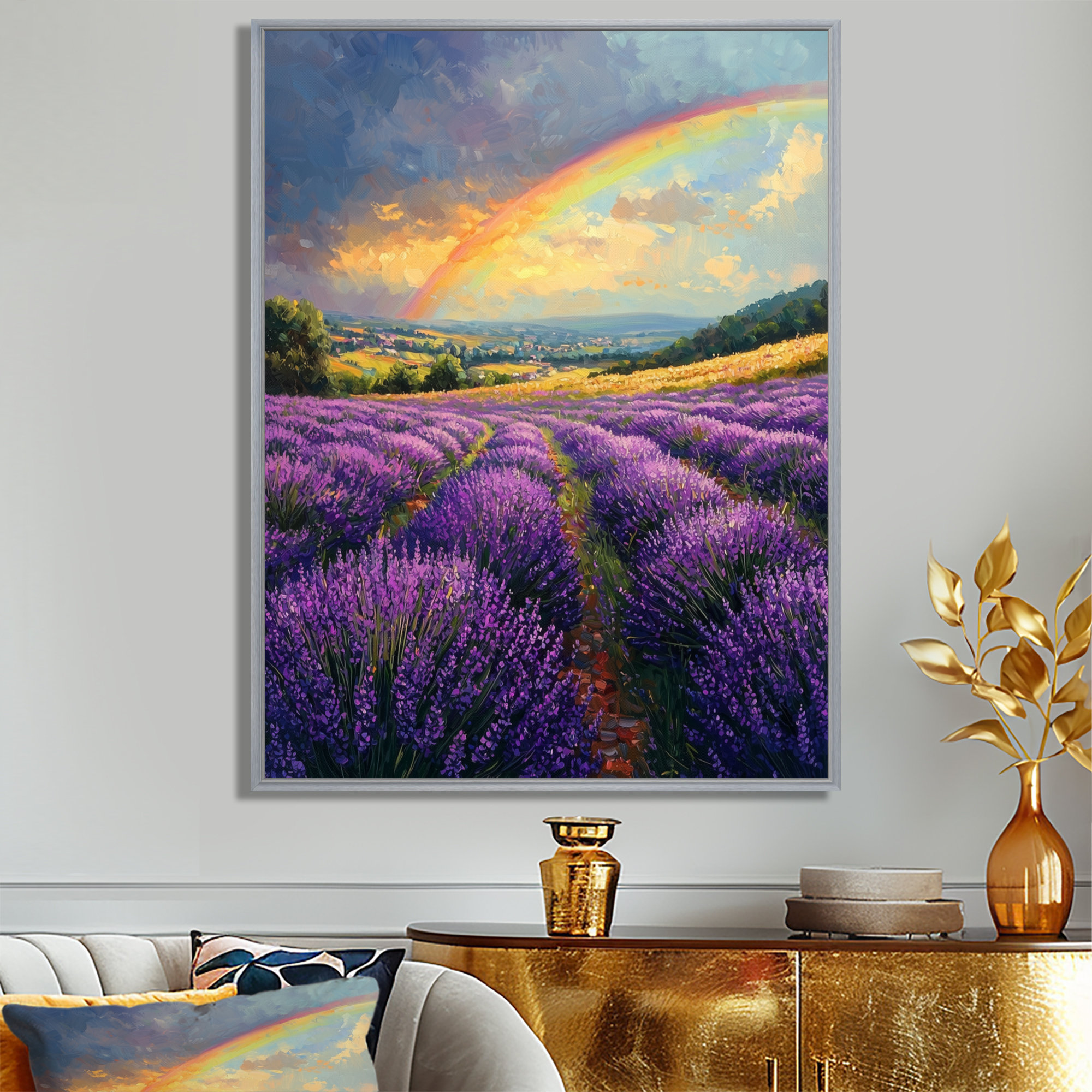 Ophelia & Co. Inshaal Rainbow Over The Lavender Fields - Rainbow Framed ...