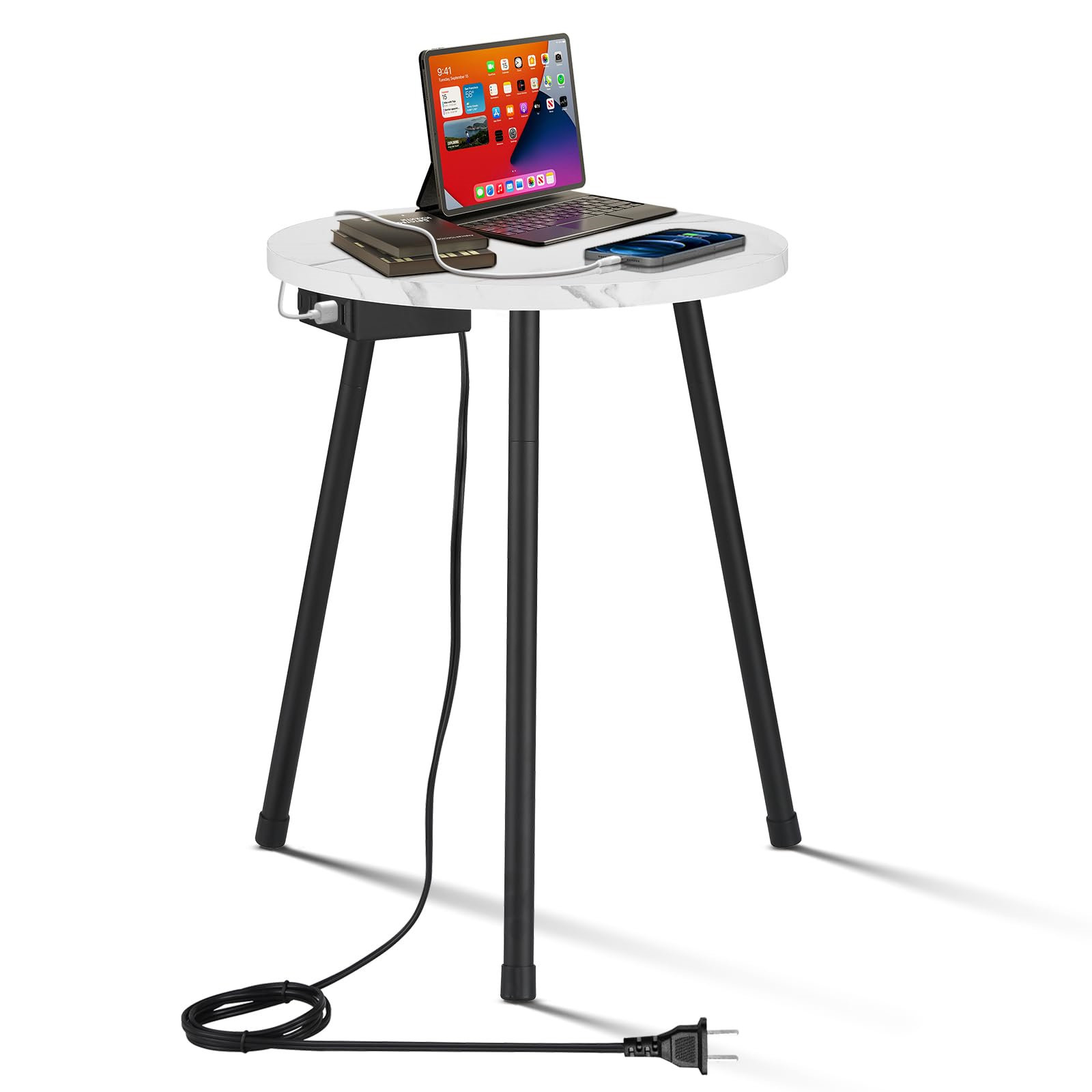 Winston Porter Kiku 20'' tall 3 Legs End Table Built-In Outlets | Wayfair