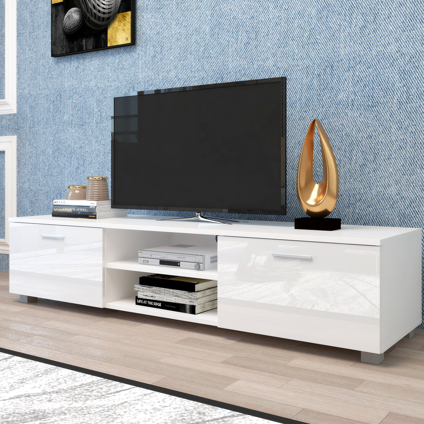 Ebern Designs White Simple Tv Stand Tv Console Entertainment Center ...