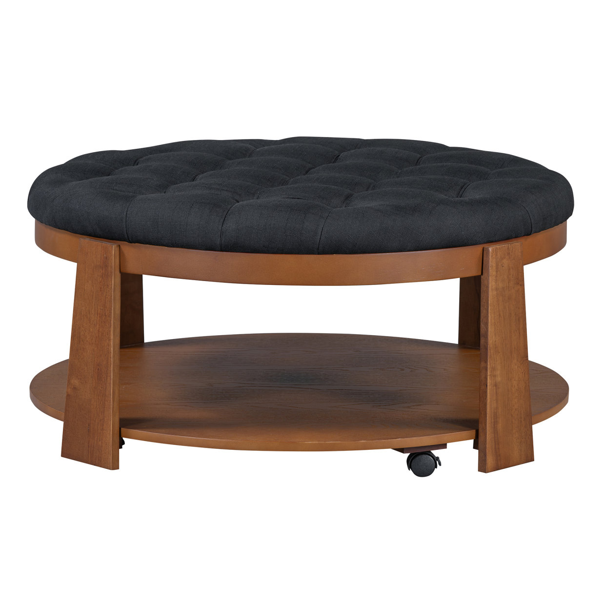 Ebern Designs Modern Large Round Ottoman Coffee Table 2-Tier Oversized ...
