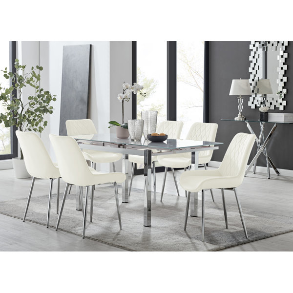 Bless international Tierra Modern Glass & Metal Extendable Dining Table ...