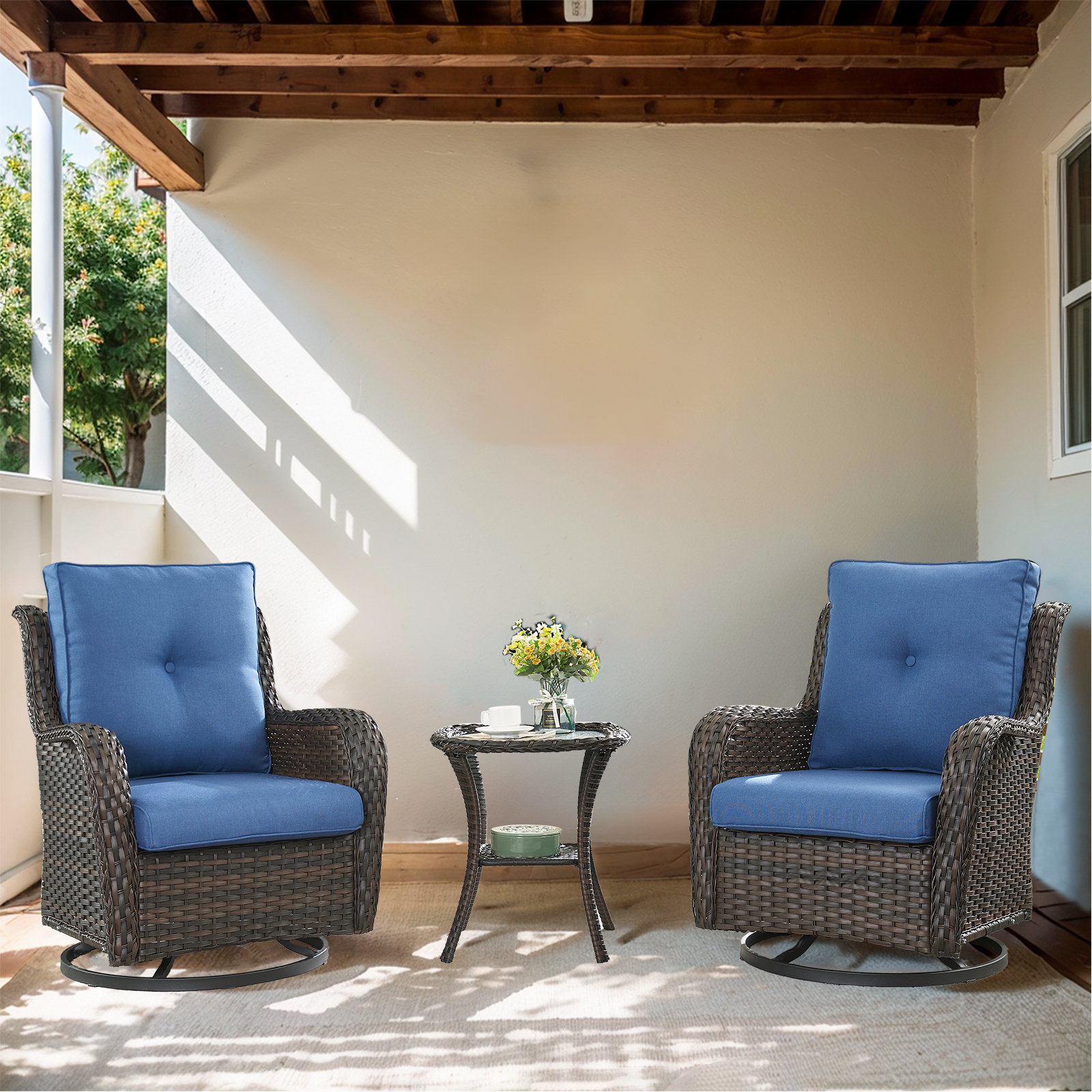 Red Barrel Studio® Carolina Ourdoor Wicker Swivel Rocker Seating Group ...