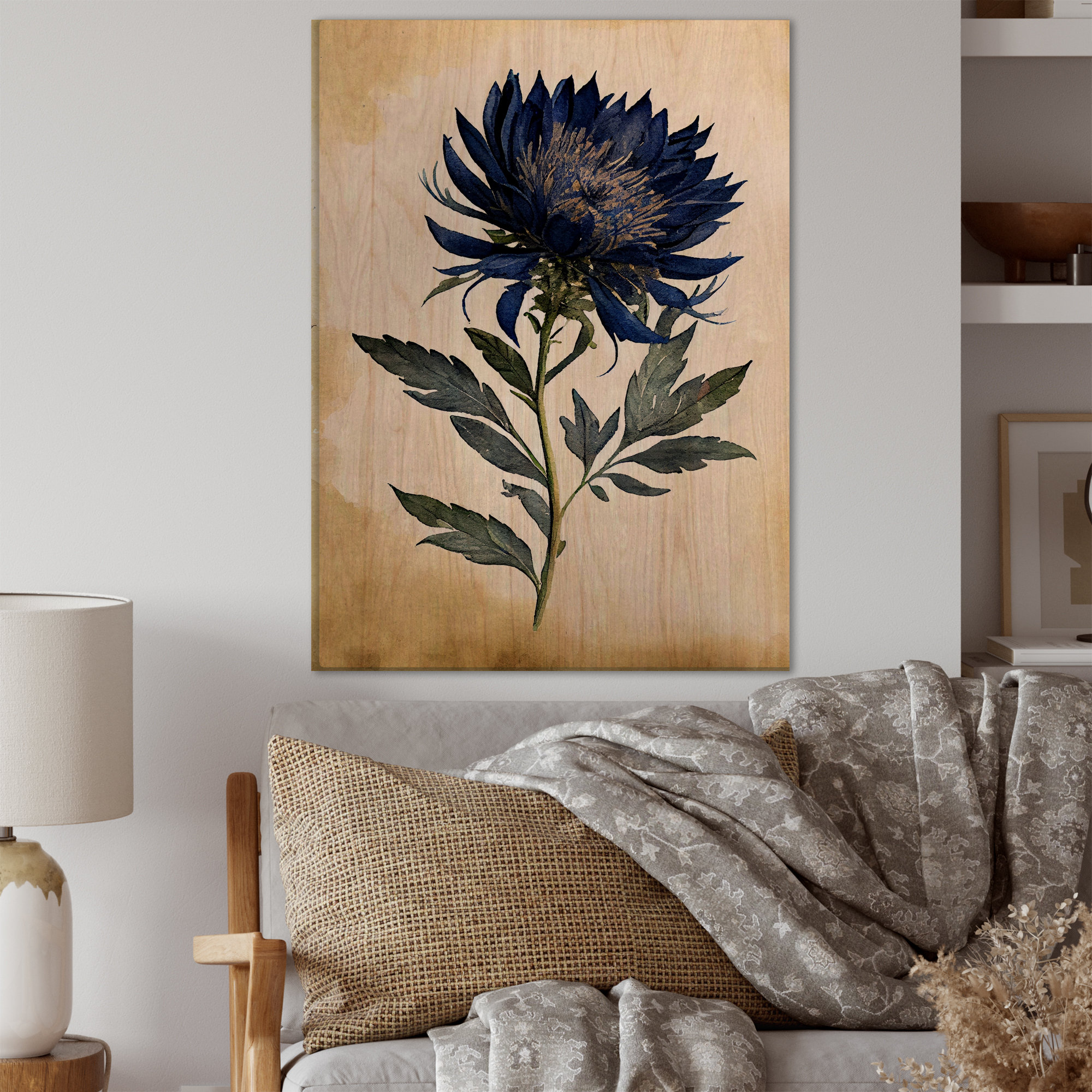 Red Barrel Studio® Blossoming Blue Retro Flower II - Unframed Print on ...