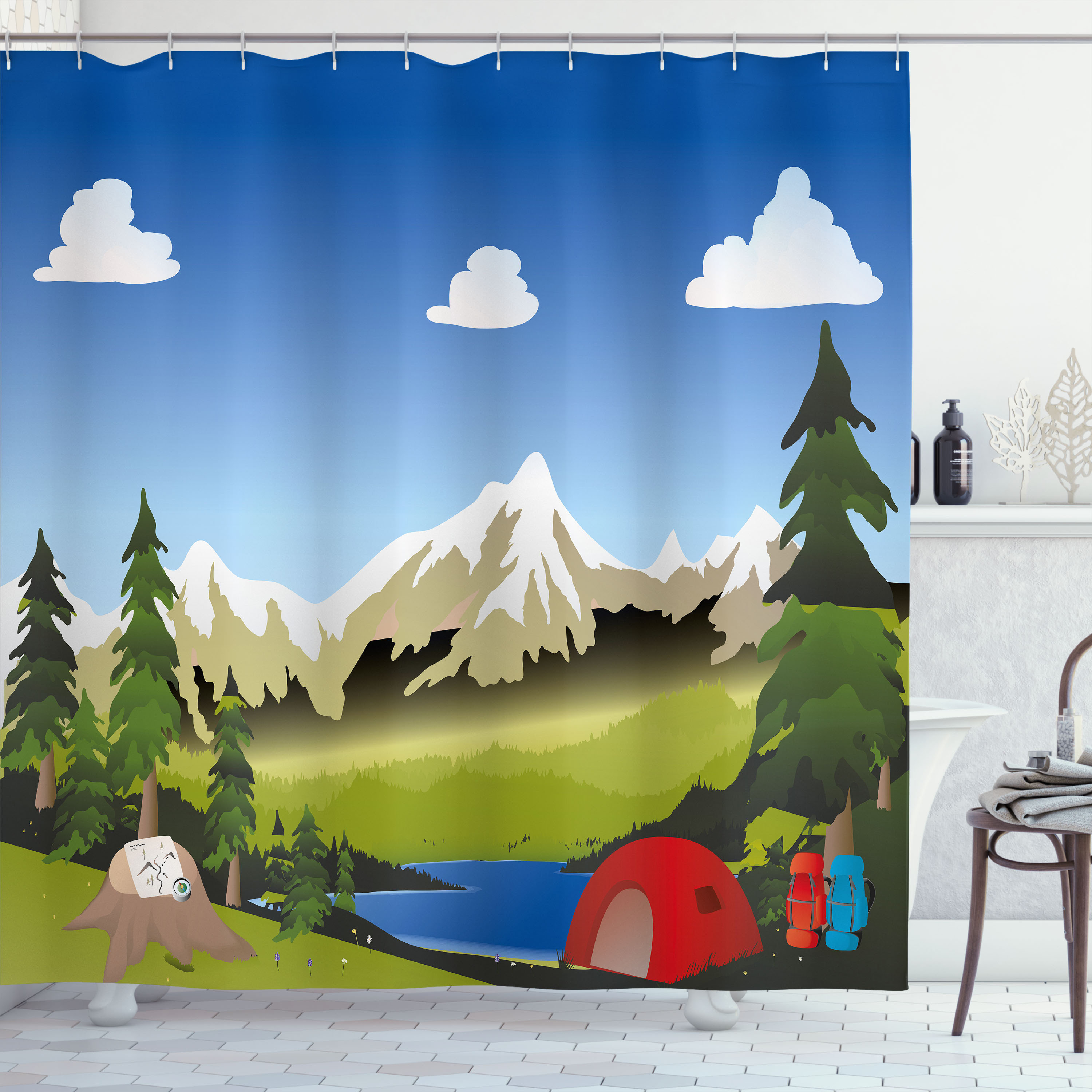East Urban Home Mountains Shower Curtain Camping in the Valley ...