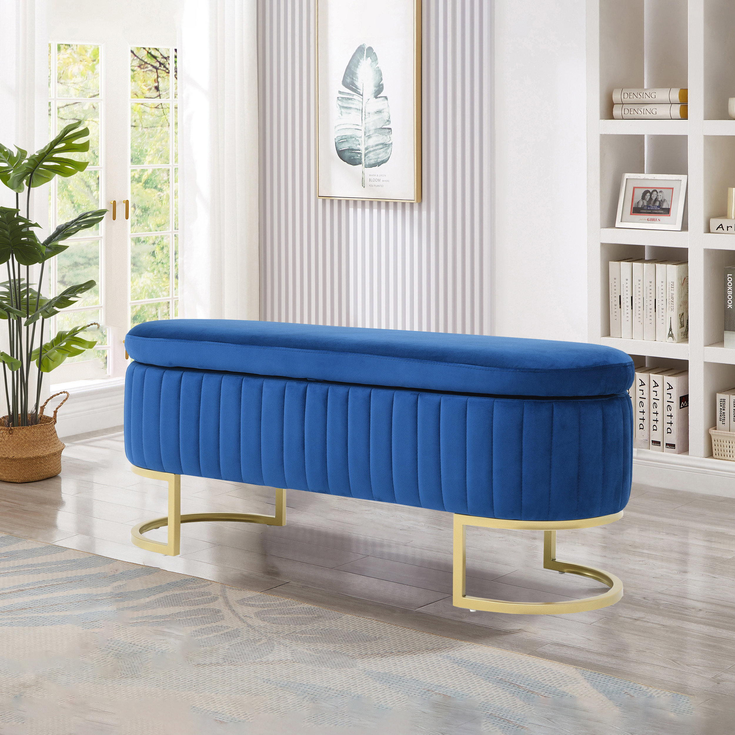 Everly Quinn 50" Wide Shoe Storage Bench Velvet Upholstered Bench Flip ...