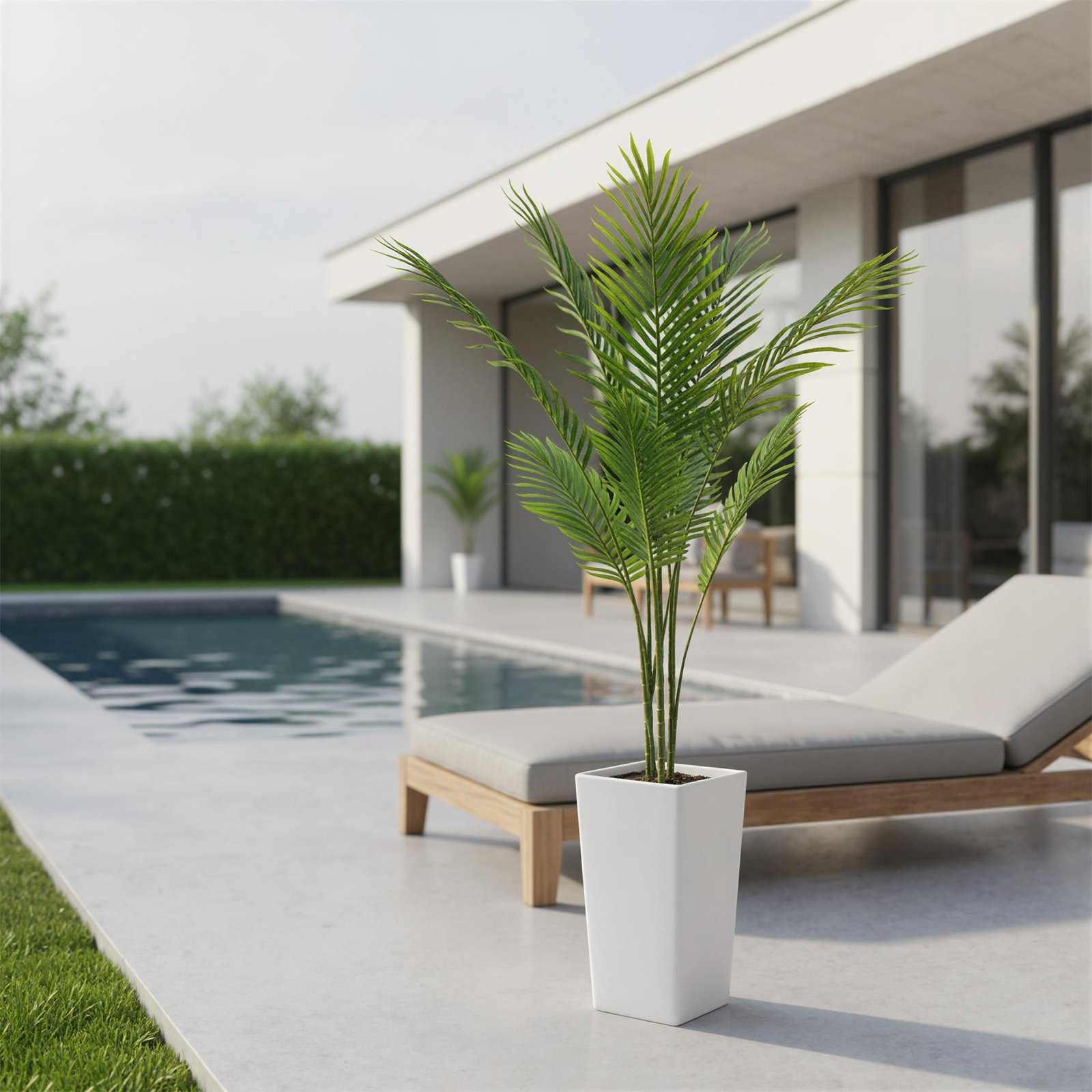 Ebern Designs 52In Artificial Palm Tree with White Planter, Realistic ...