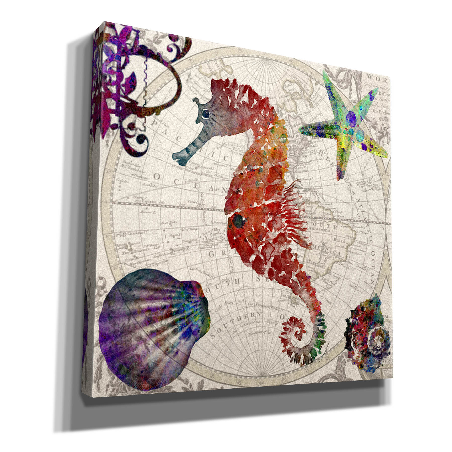 Beachcrest Home™ 'Seahorse Map' by Mark Ashkenazi Canvas Wall Art | Wayfair