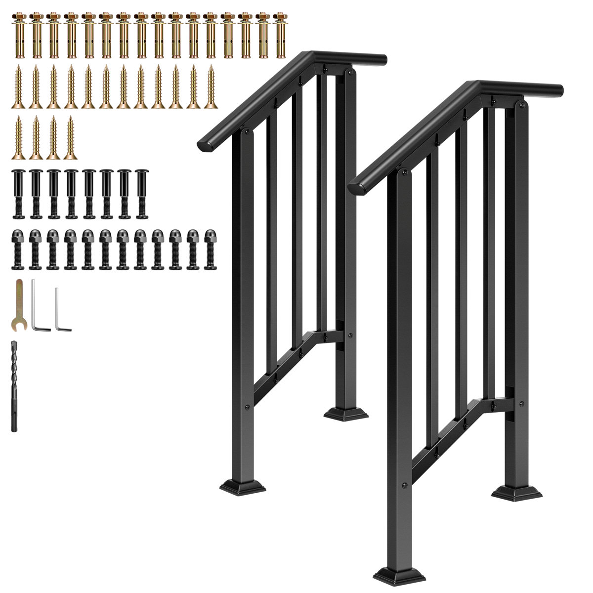 VIVOHOME 2-step Black Oval Wrought Iron Exterior Railing Kit (2-pack ...