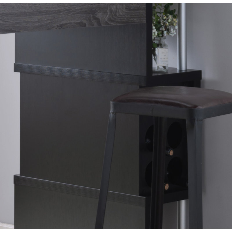 Latitude Run® Home Bar Table with Wine Glass Compartment Three Shelves ...