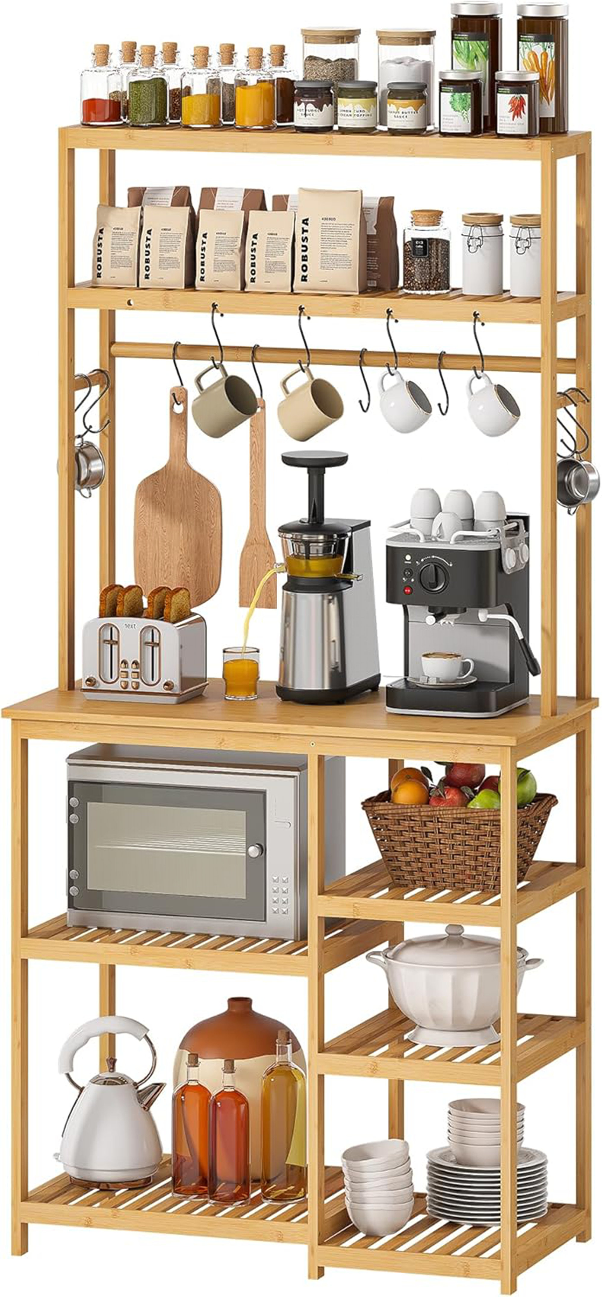 Red Barrel Studio Natural Bamboo Bakers Rack - 12 S-Shaped Hooks ...