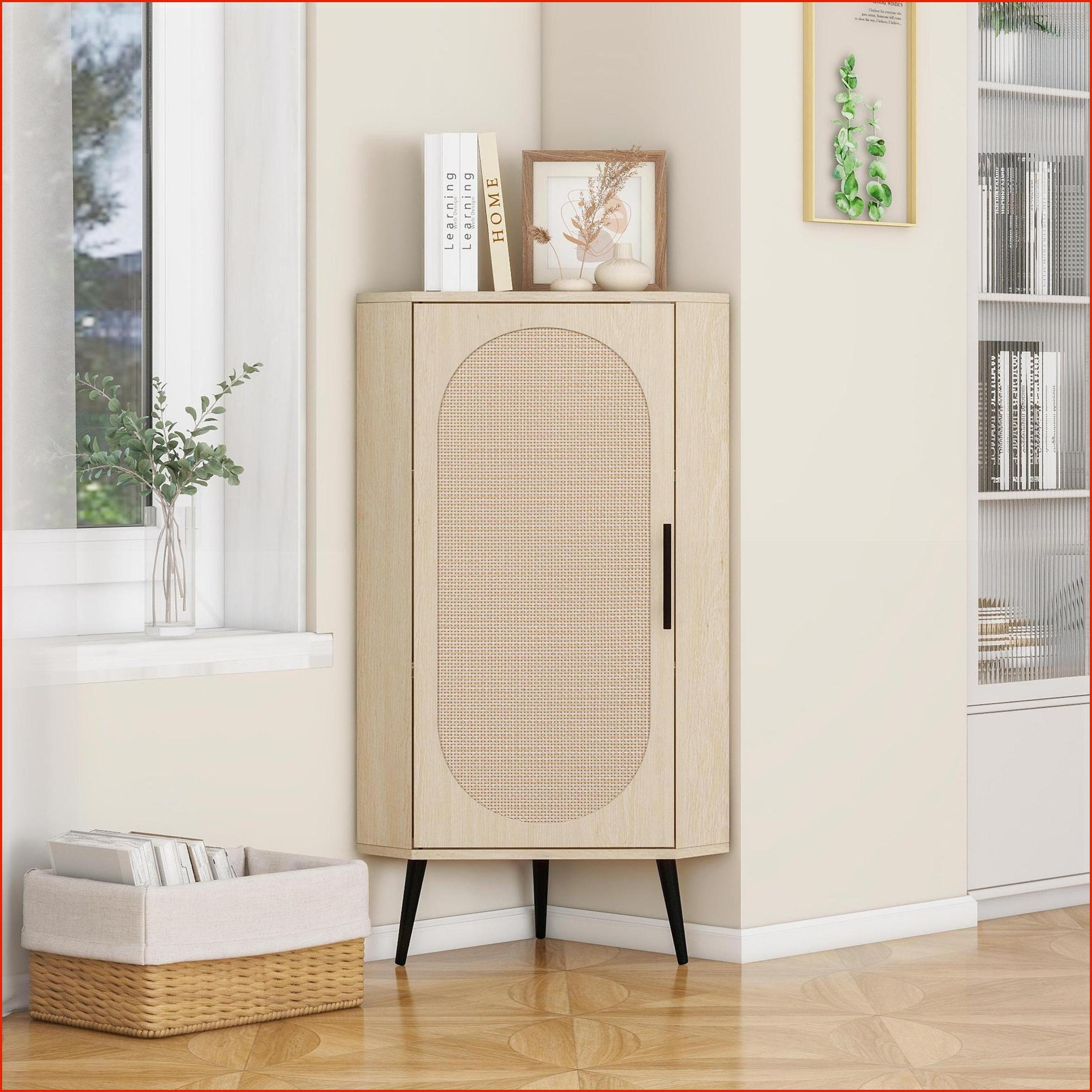 Latitude Run® Cabinets: Freestanding Corner Cabinet with Rattan Doors ...