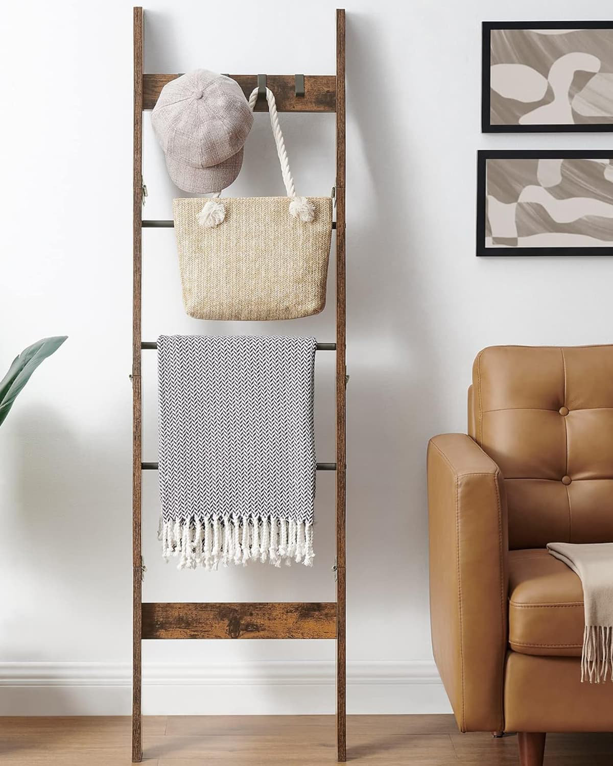 Gracie Oaks 5-Storey Farmhouse Ladder Rack For Bedroom, Blanket Ladder ...