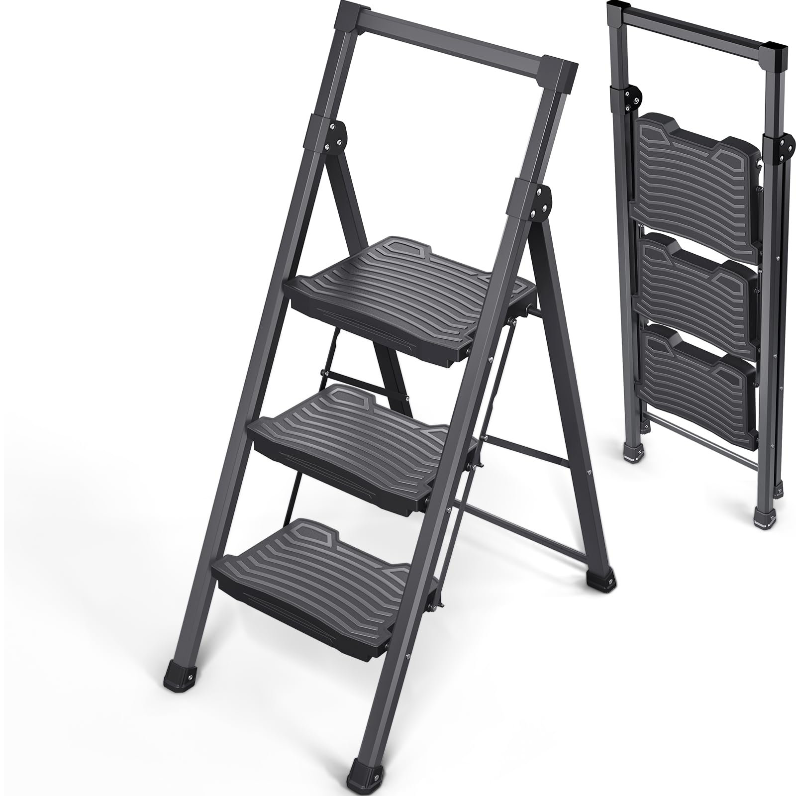 WFX Utility™ Heavy Duty 3-Step Metal Ladder, Foldable Design, Anti-Slip ...