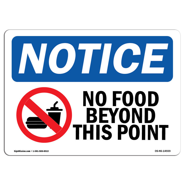 SignMission OSHA Notice - No Food Beyond This Point Sign with Symbol ...