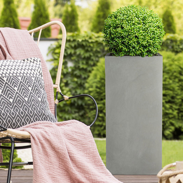 HORTICO Concrete Effect Tall Planter, Frostproof Outdoor Plant Pot ...