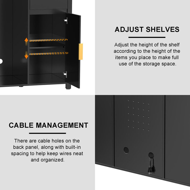 Winston Porter Large Coffee Bar Cabinet with Fridge Space, Mini Fridge ...