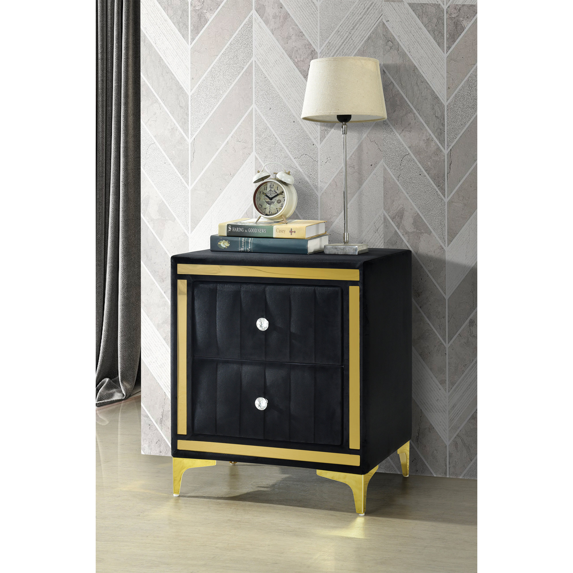 Mercer41 Farney Velvet Nightstand Fully Assembled & Reviews - Wayfair ...