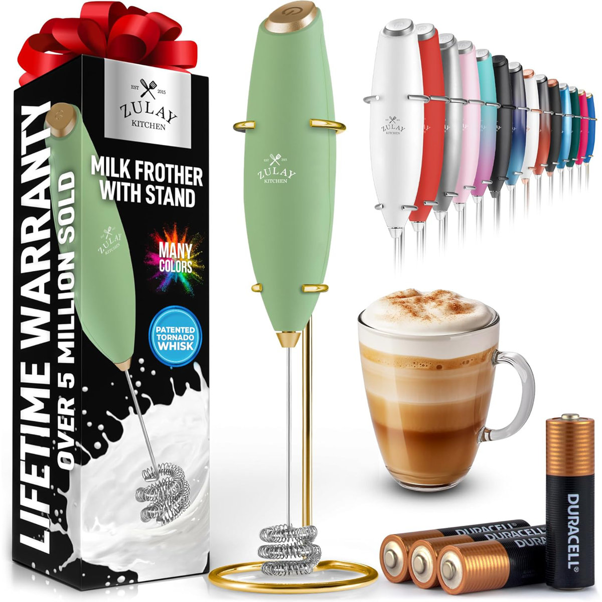 Zulay Kitchen Tornado Whisk Milk Frother With 4 Aa Duracell Batteries ...