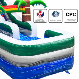 GOOSH 16' x 26' Tropical Palm Tree Inflatable Water Slide with Air ...