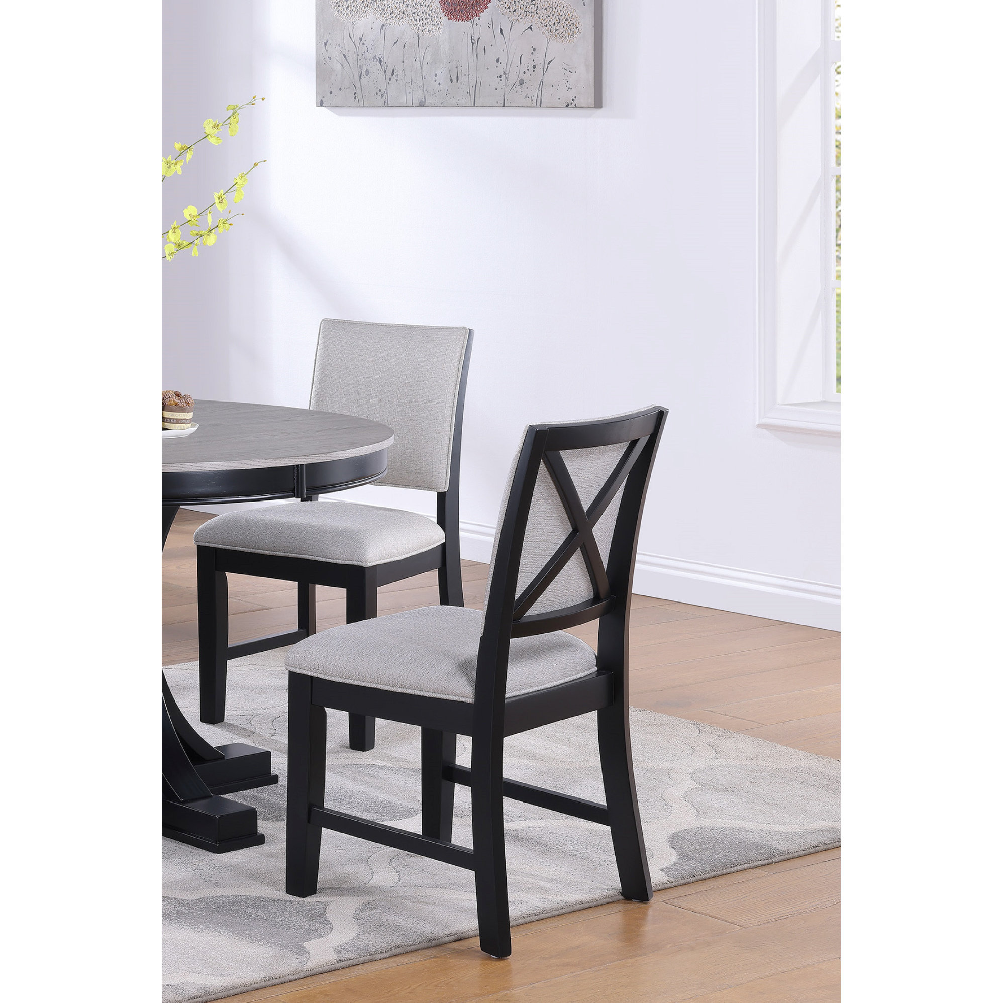 Brayden Studio® 2pc Dining Chairs, Gray Upholstered Seating, Black ...